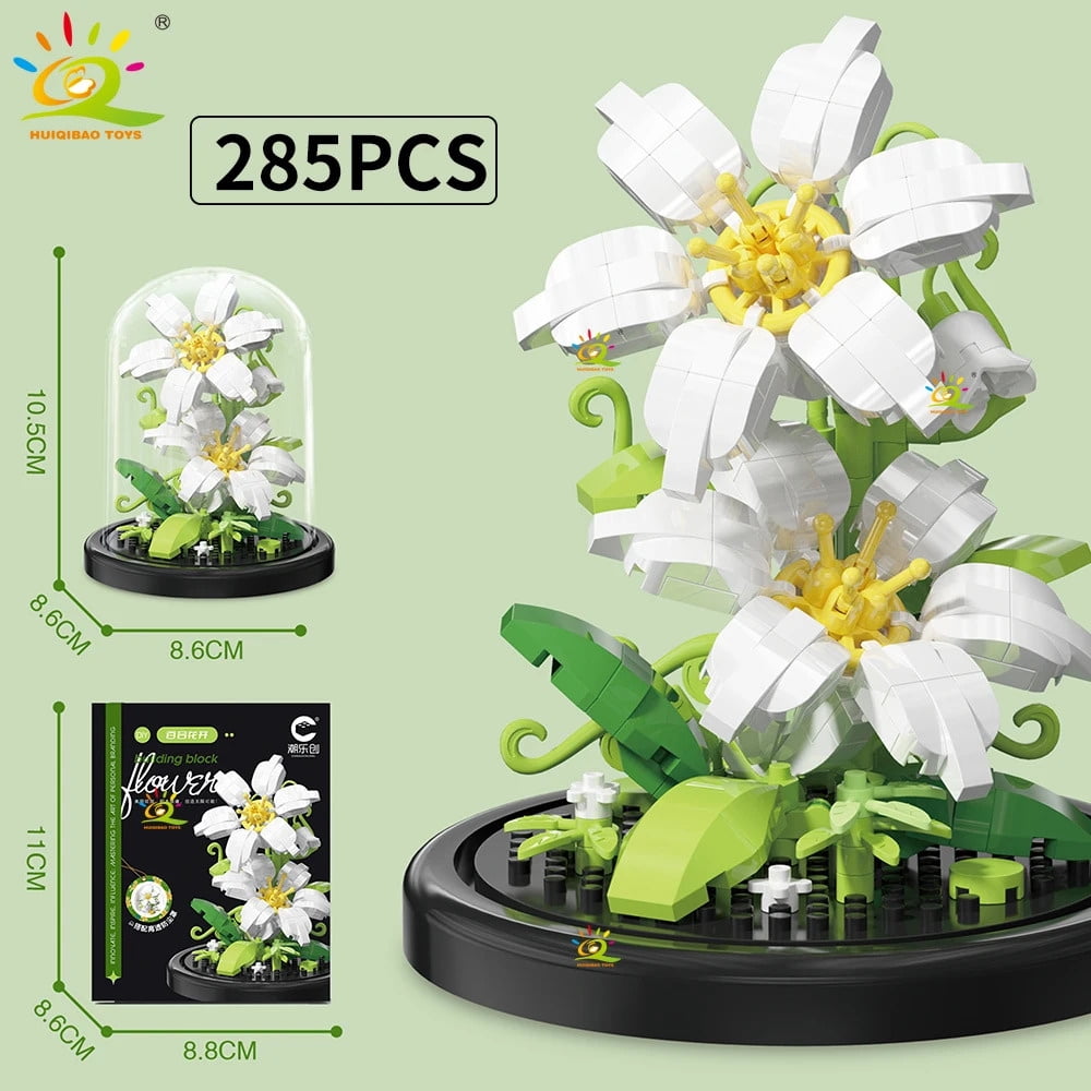 HUIQIBAO MOC Eternal Bouquet Display Box Micro Building Blocks Flower ...