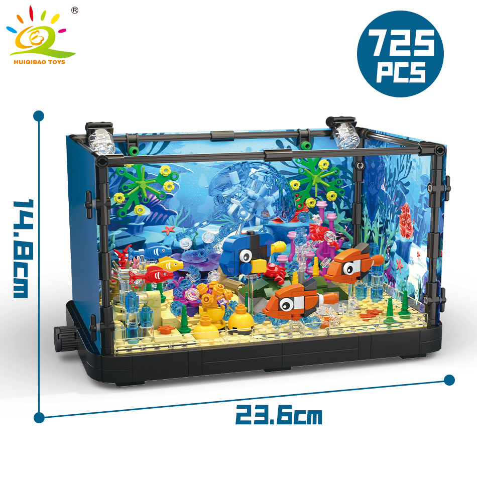HUIQIBAO MOC Fishbowl Aquarium Building Blocks Sea Turtle Fish Tank ...