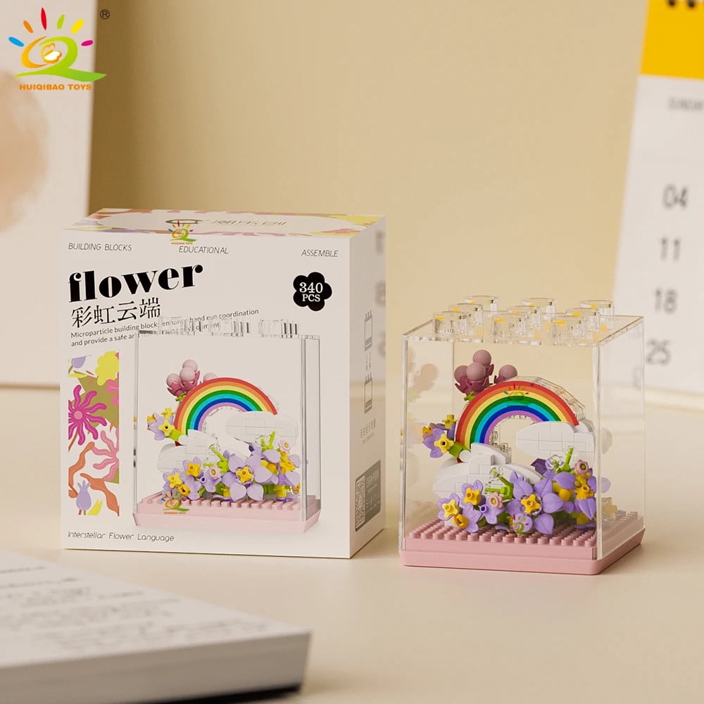 HUIQIBAO MOC Sun Flower Display box Micro Building Block Succulent Mini ...