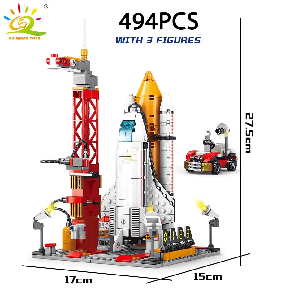 HUIQIBAO Space Aviation Manned Rocket Building Blocks With Astronaut Figure City Aerospace Model ...