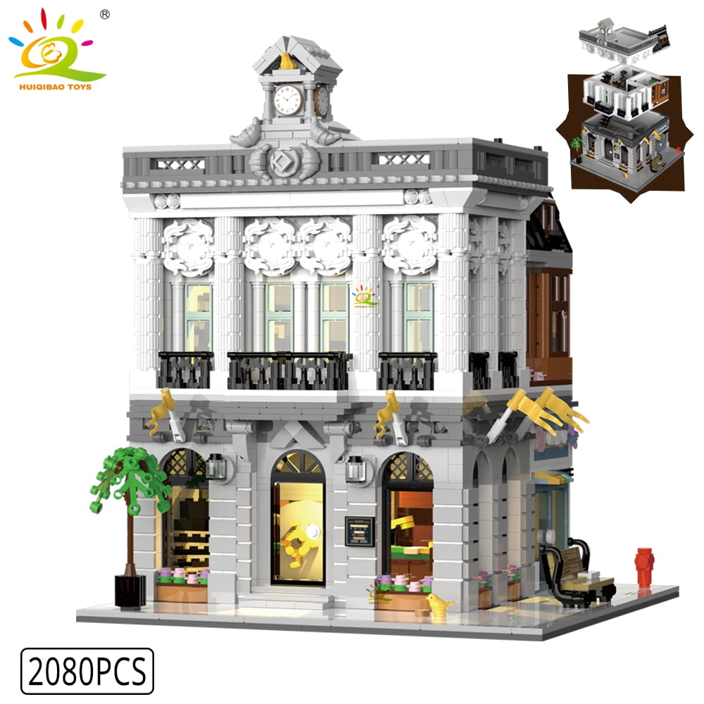 HUIQIBAO Toys MOC City Corner Coffee Shop Architecture Style Street ...