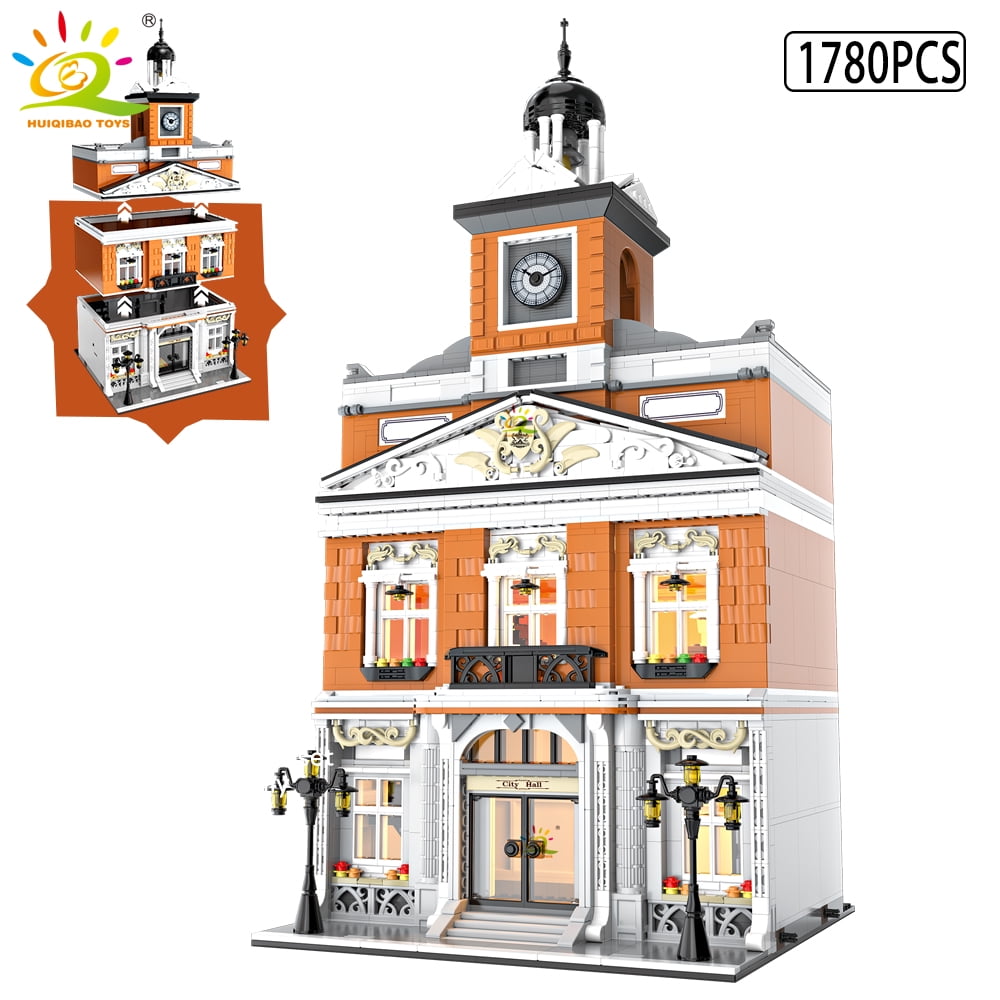 HUIQIBAO Toys MOC City Corner Coffee Shop Architecture Style Street View Micro Building Blocks ...