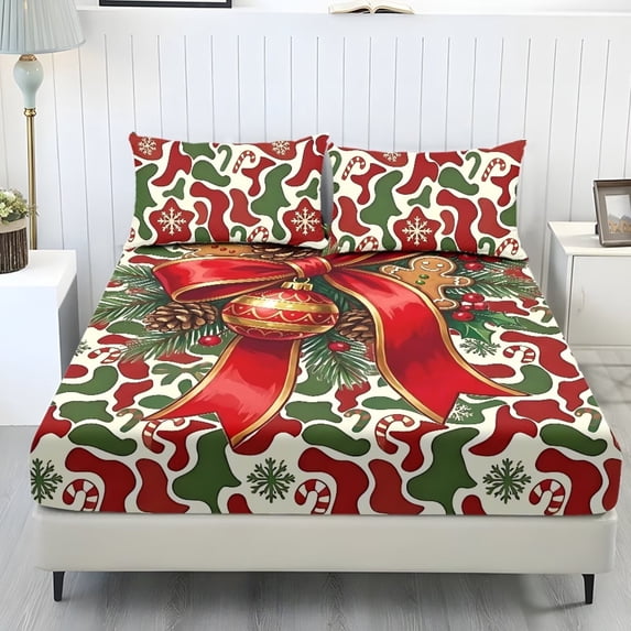 Bulopur Large Bow 3 Piece Bed Sheets Set Cozy Fade‑Proof Queen Size ...