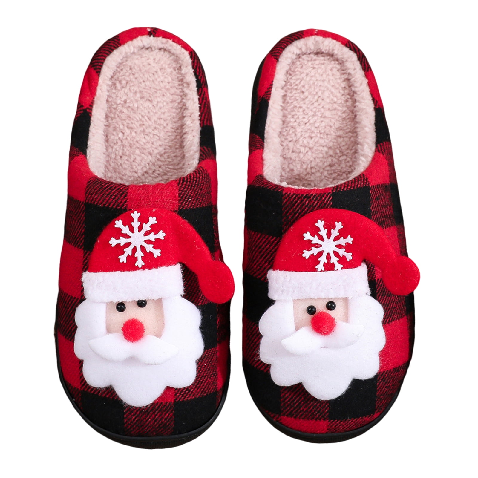 HUISZJ Christmas Slippers Black Red Checkered Santa Claus, Couple Fuzzy ...
