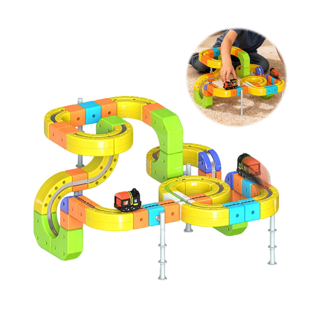HUISZJ Magnetic Track Car Toy, Clip-on 3D Magnetic Electric Train Set ...