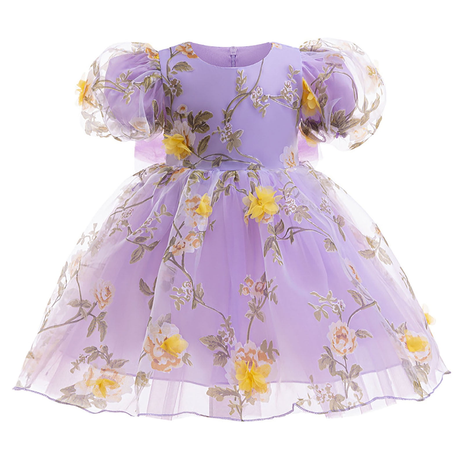 HUITKMM Girls Dresses Girls Summer Rose Pattern Dress Children Puff ...