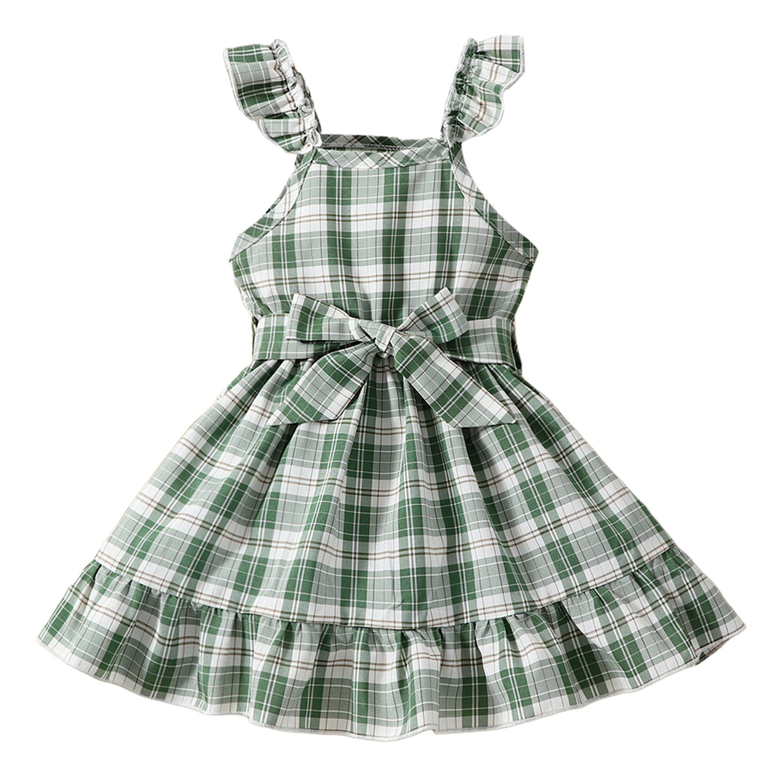HUITKMM Girls Dresses Kids Girls Plaid Dress 2 Dress Belt Headband ...