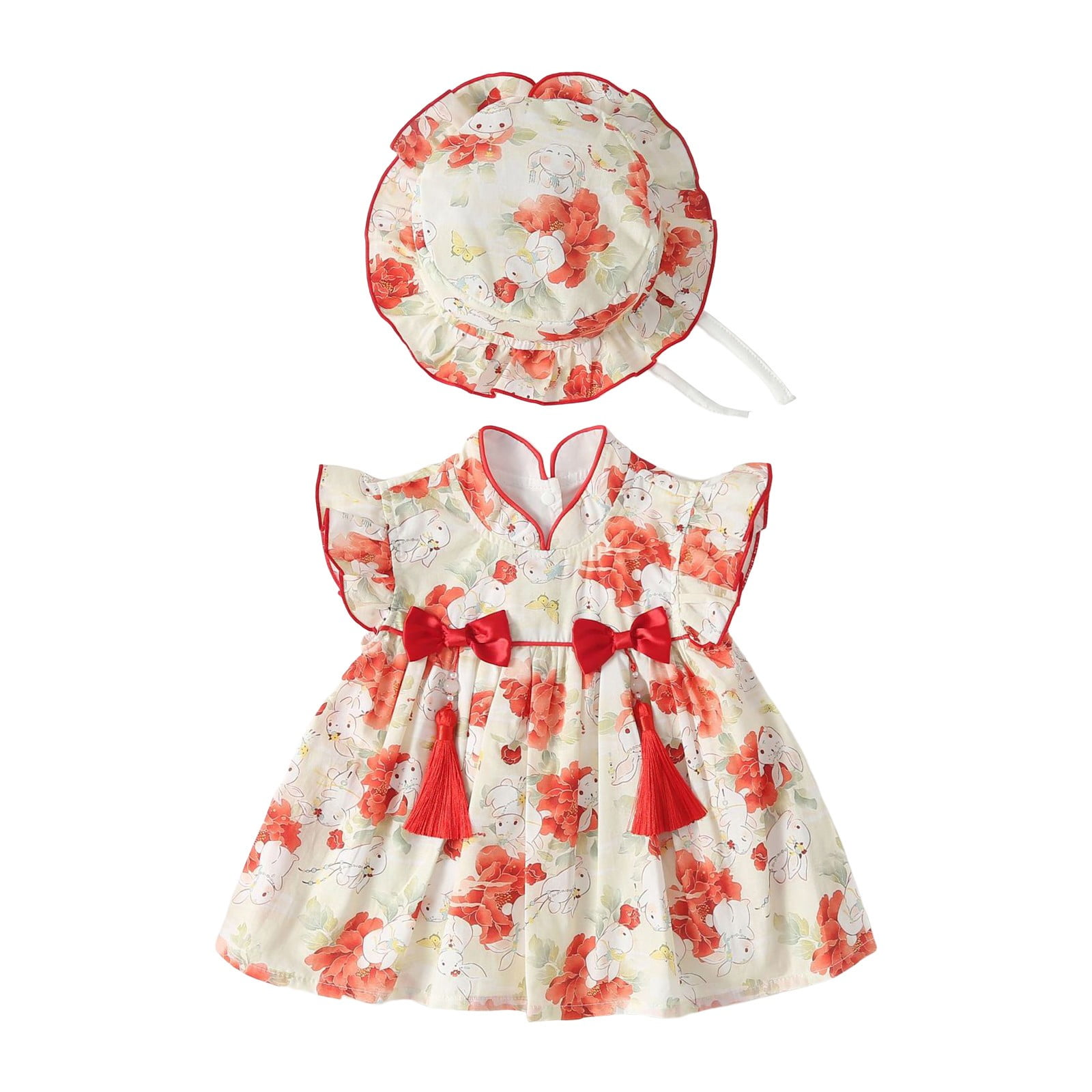 HUITKMM Girls Dresses Summer Girl Romper Ruffle Fly Sleeve Cute Rabbit ...