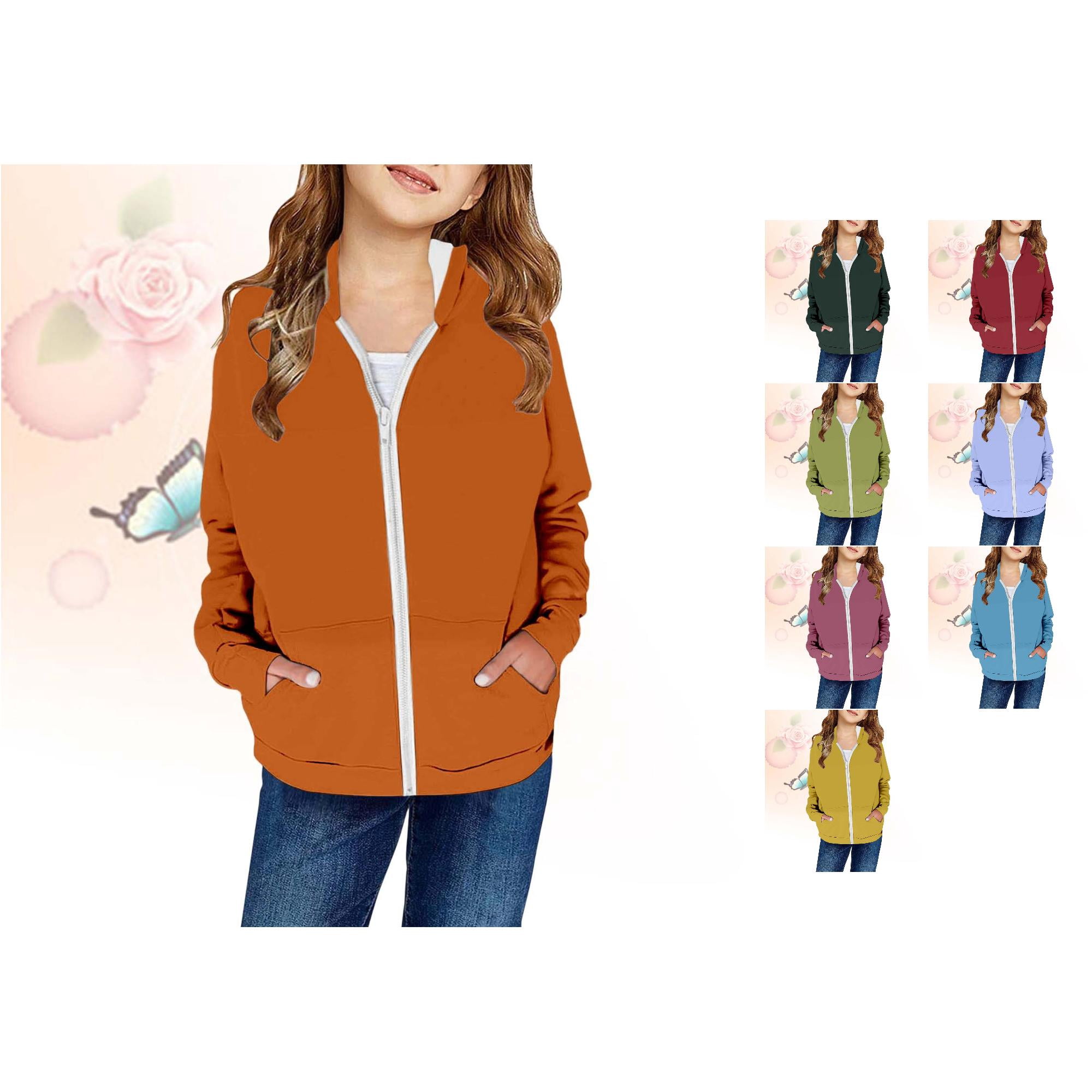 HUITKMM Girls Summer Clothes Girls Hooded Zip Up Sweatshirt Outerwear ...