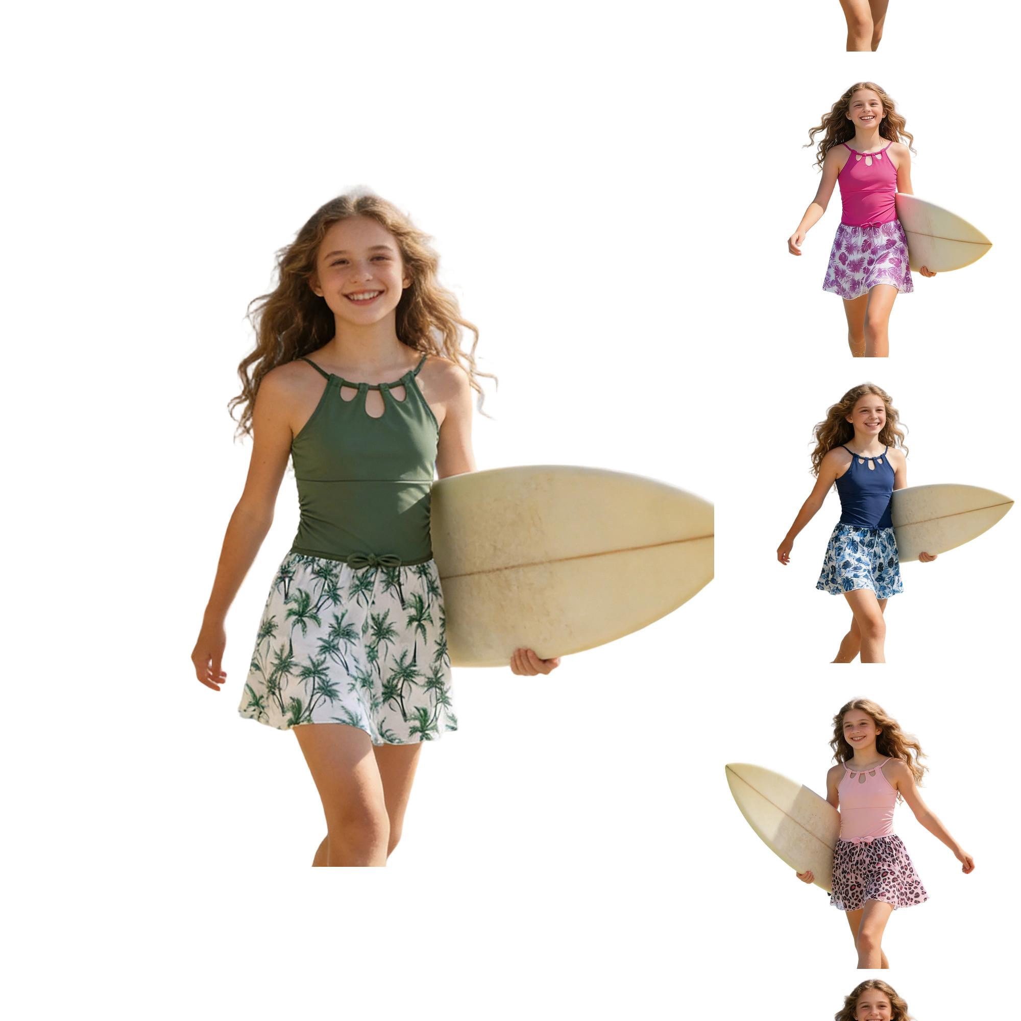 HUITKMM Girls' Swimwear Girls Swimsuit Swimwear with Tropical Printed ...