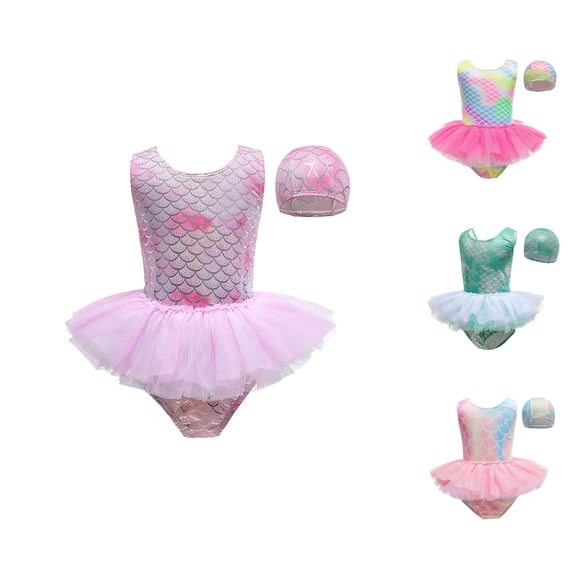 HUITKMM Girls' Swimwear Girls Swimwear for Kids with Scale Print and ...