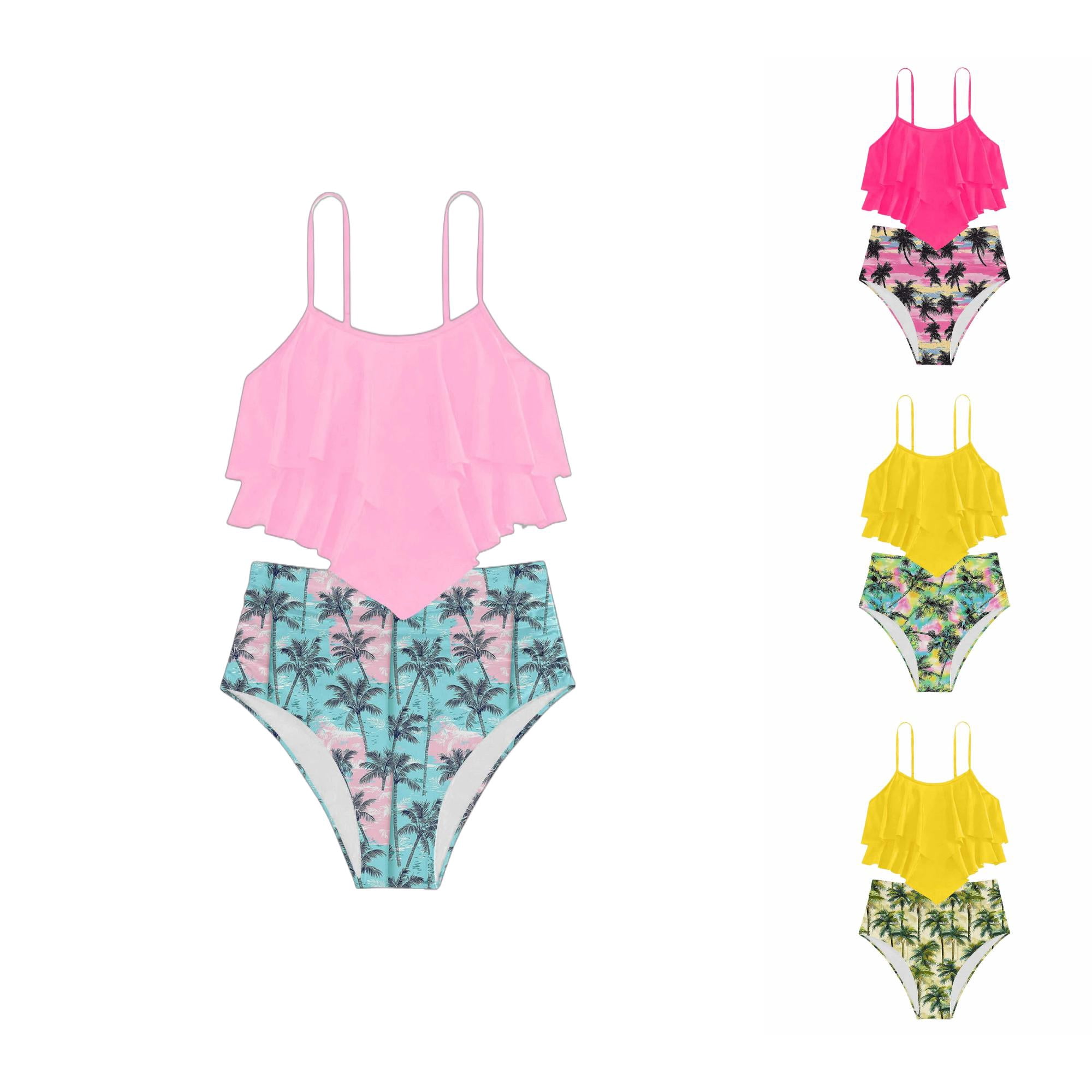 HUITKMM Girls' Swimwear Girls Two Piece Swimsuit Solid Color Fashion ...