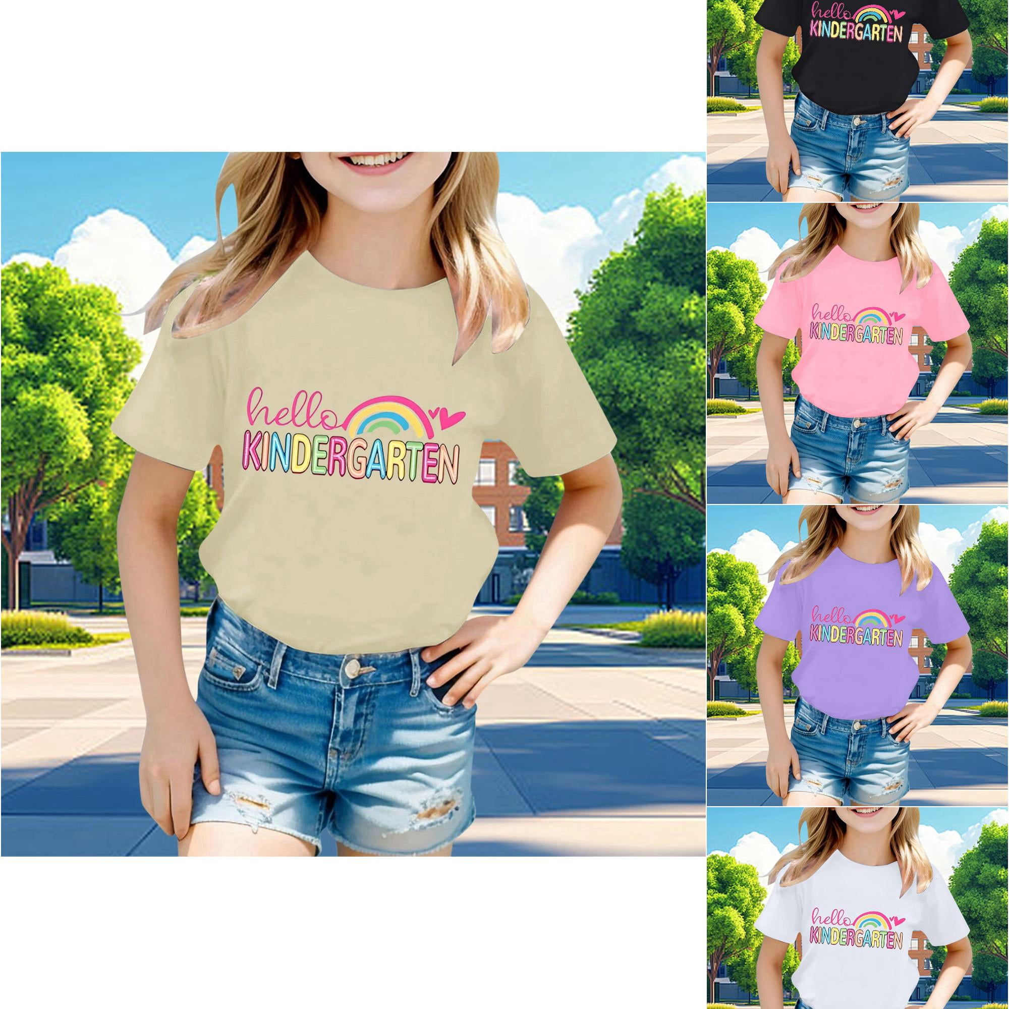 HUITKMM Girls Tee Shirts Casual Letter Neck Short Sleeved T Shirt Top ...