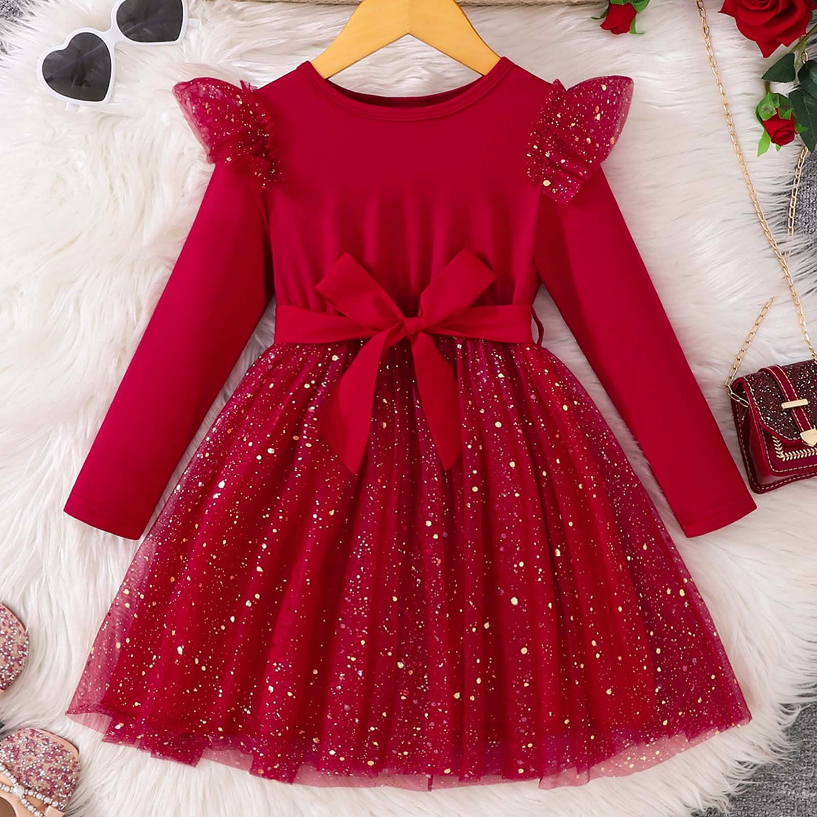 HUITKMM Girls Valentines Dress Girls Long Sleeve Party Dress with ...