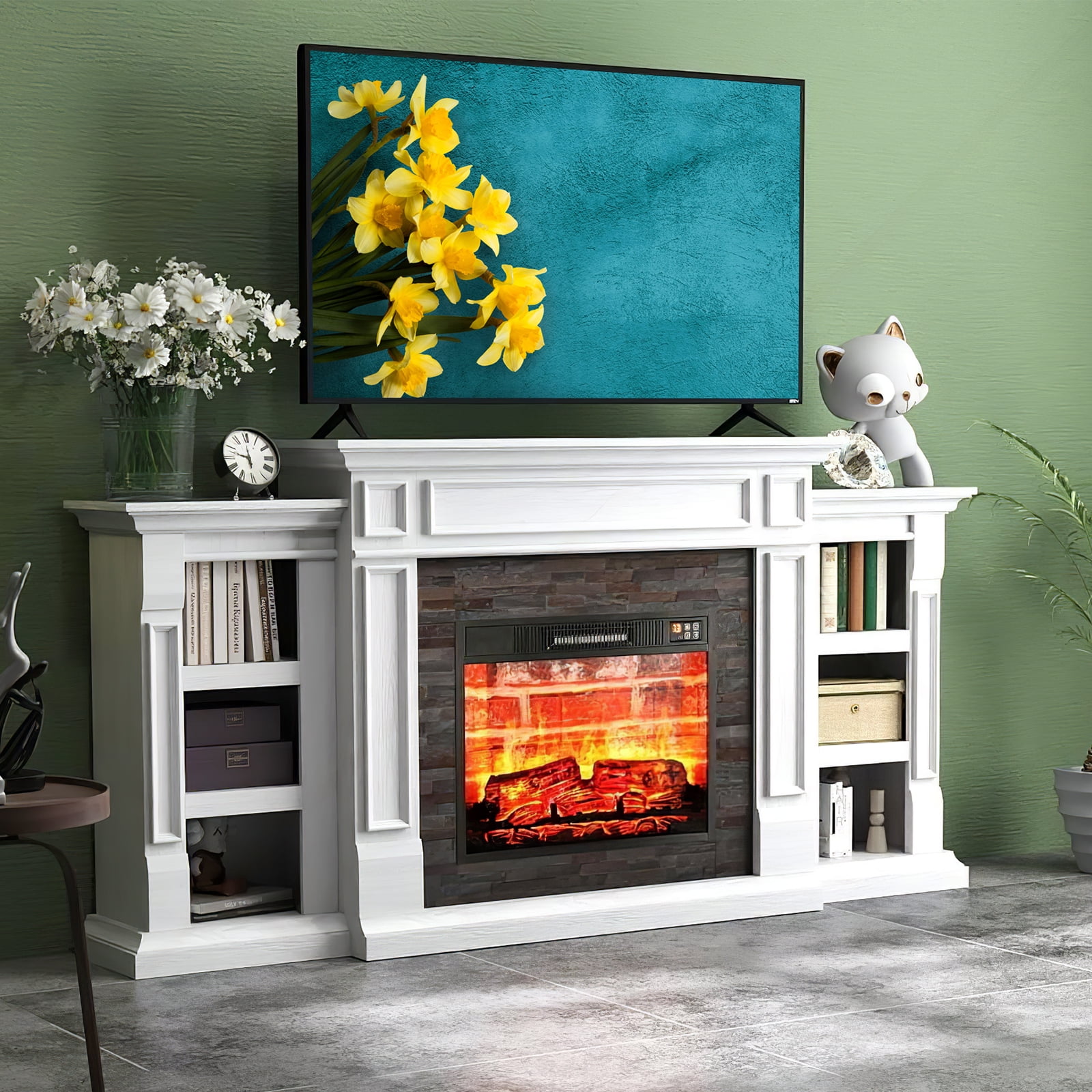 HUJAUU 70" Fireplace TV Stand with 23" Heater, Electric Fireplace with ...