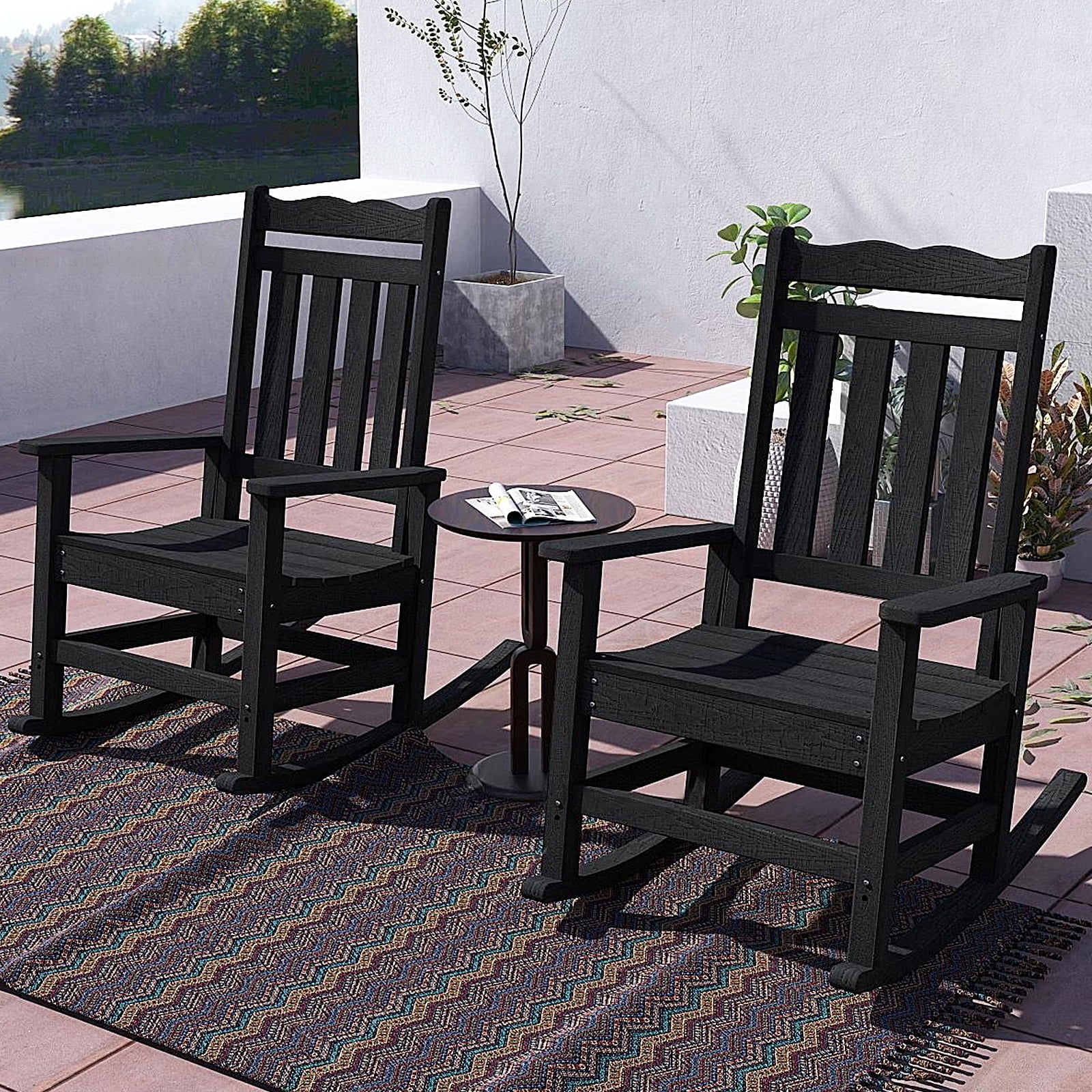 HUJAUU Patio Rocking Chair Set of 2, Weather Resistant Outdoor Porch ...