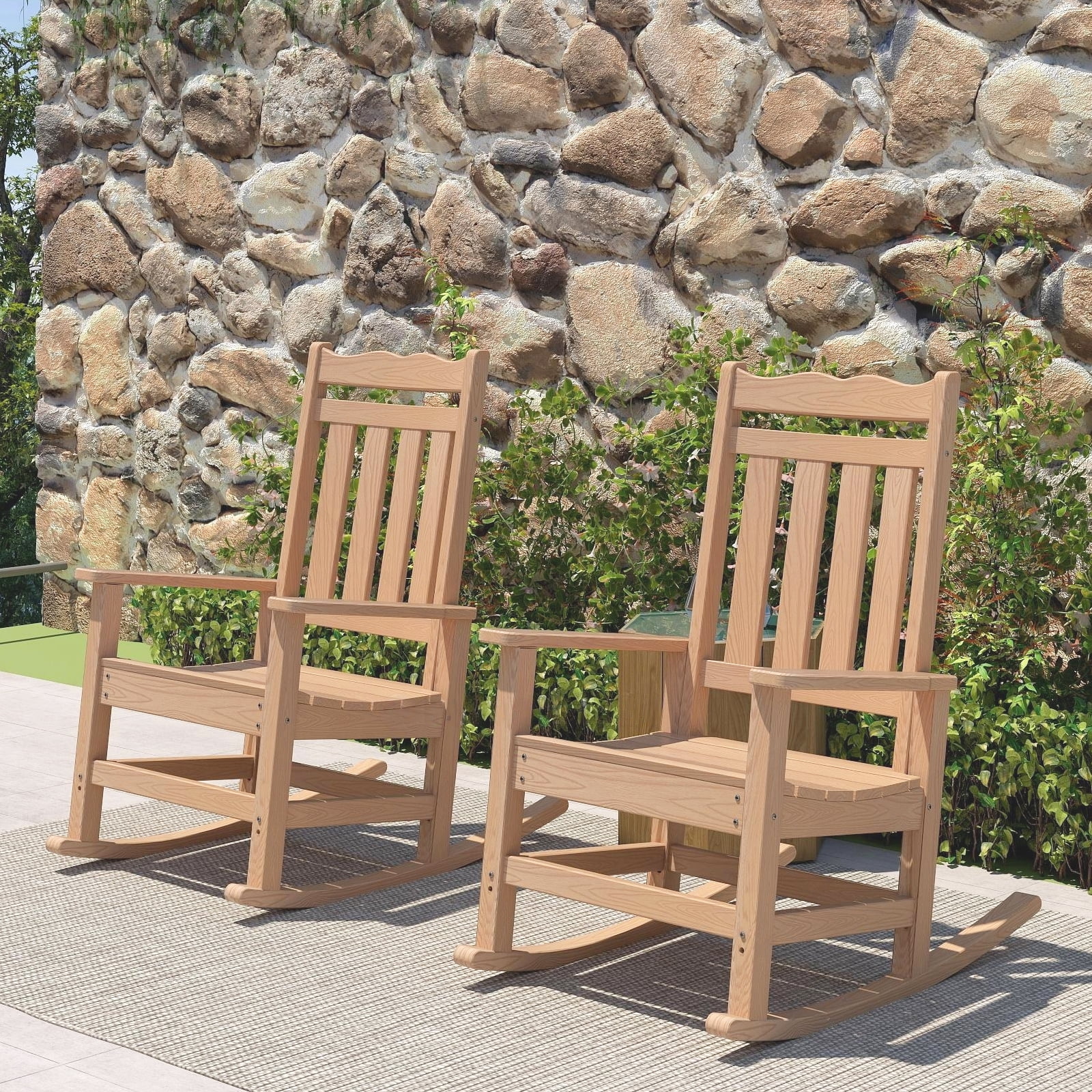 HUJAUU Patio Rocking Chair Set of 2, Weather Resistant Outdoor Porch ...