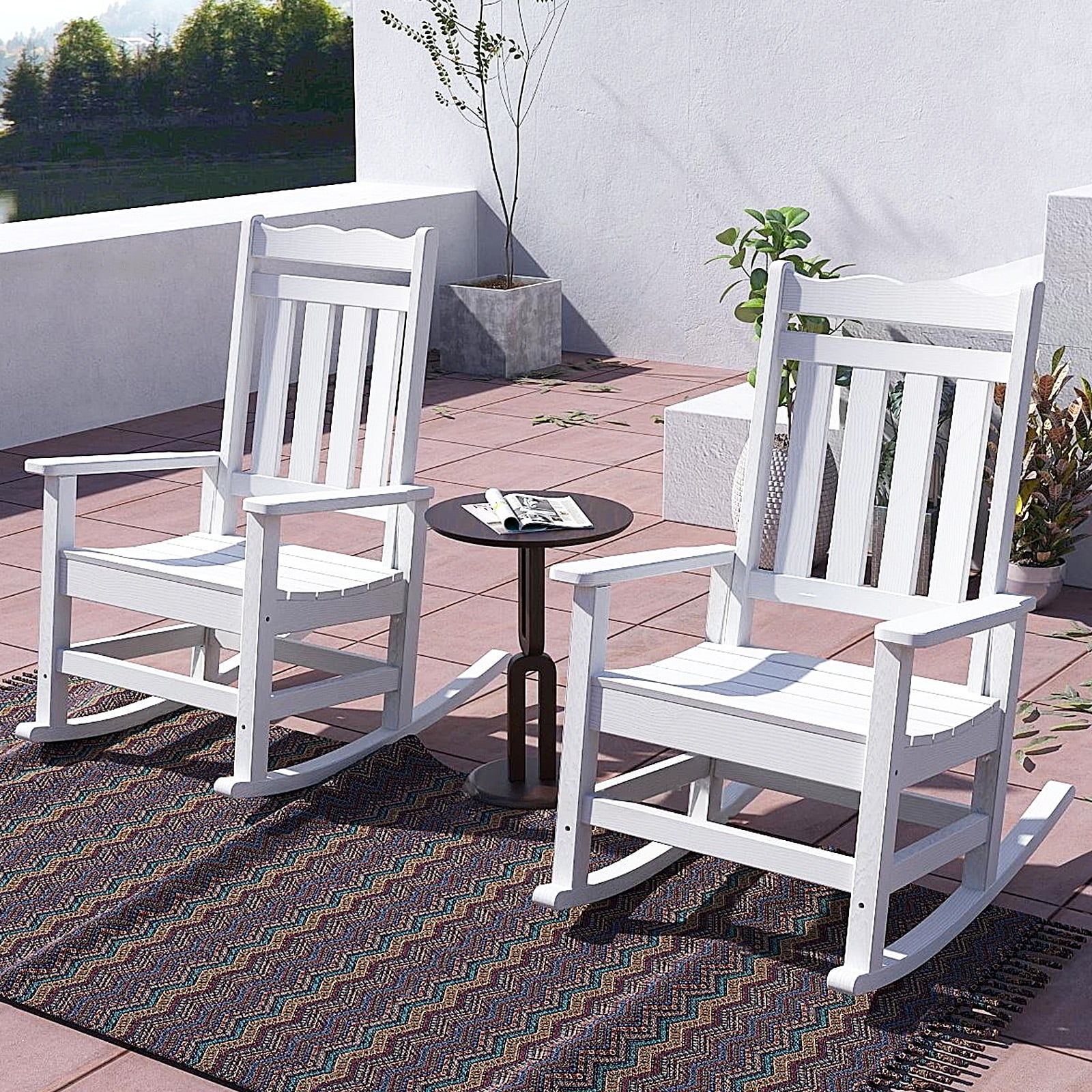 HUJAUU Patio Rocking Chair Set of 2, Weather Resistant Outdoor Porch ...