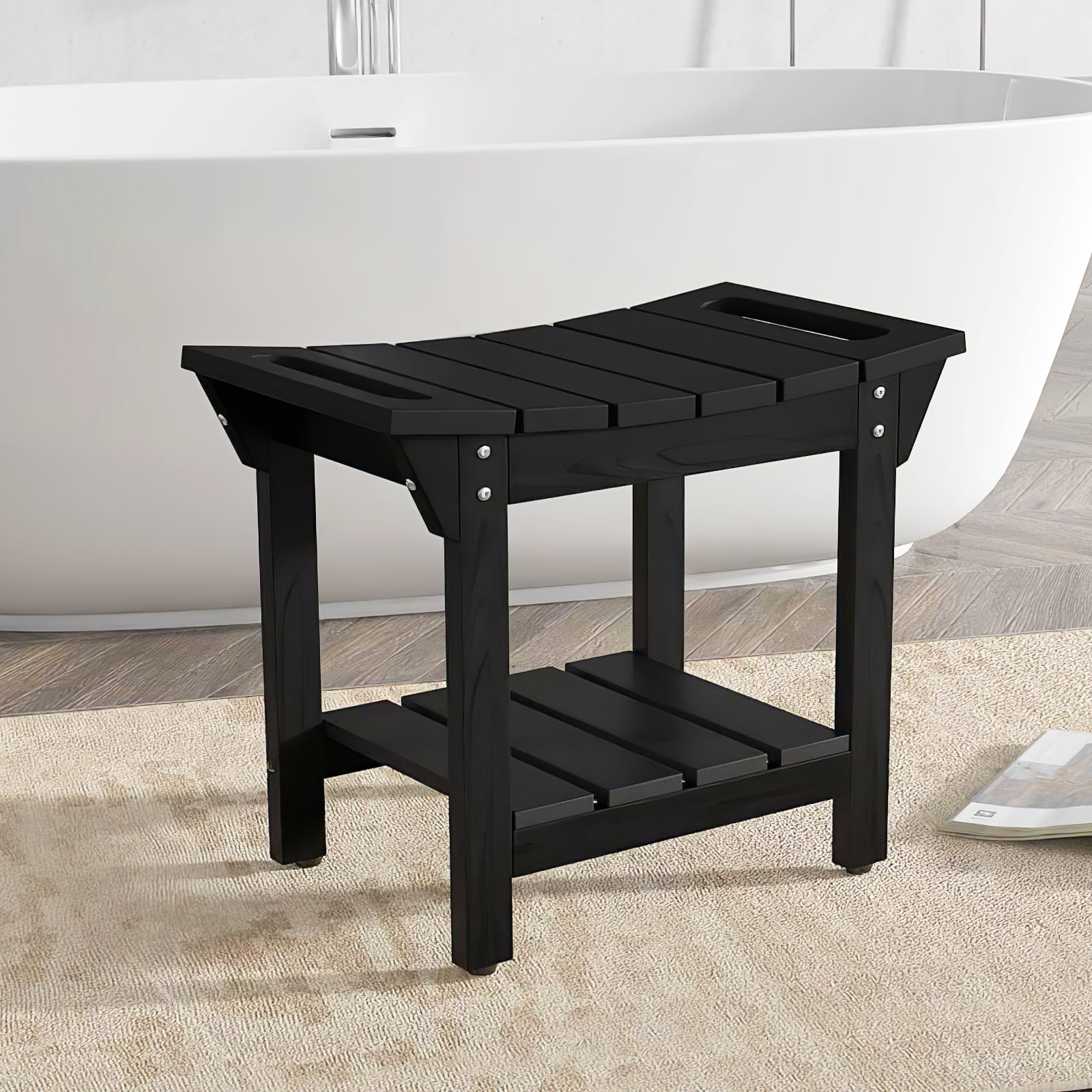 HUJAUU Shower Bench, Waterproof Shower Stool with Shelves, Non-Slip ...