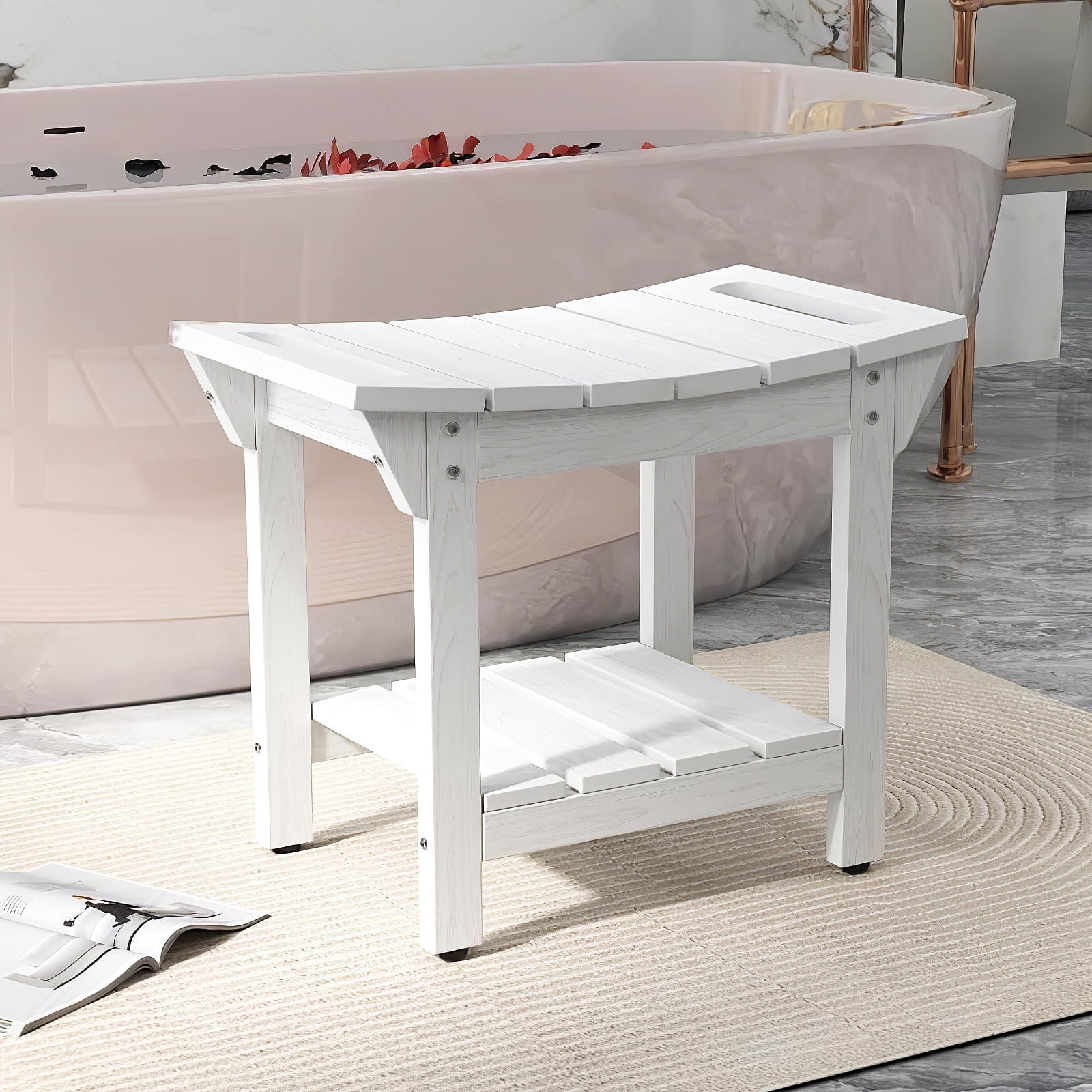 HUJAUU Shower Bench, Waterproof Shower Stool with Shelves, Non-Slip ...