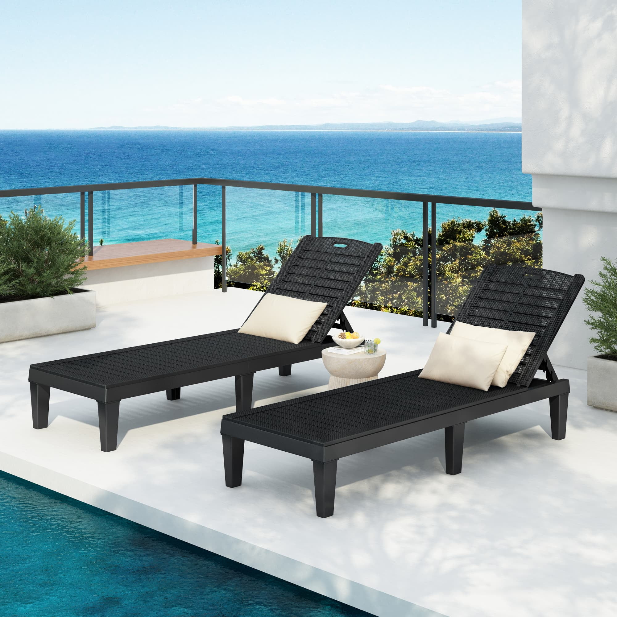 HUJHKIO 2-Piece Outdoor Chaise Lounge Chairs Set, Adjustable Resin Pool ...