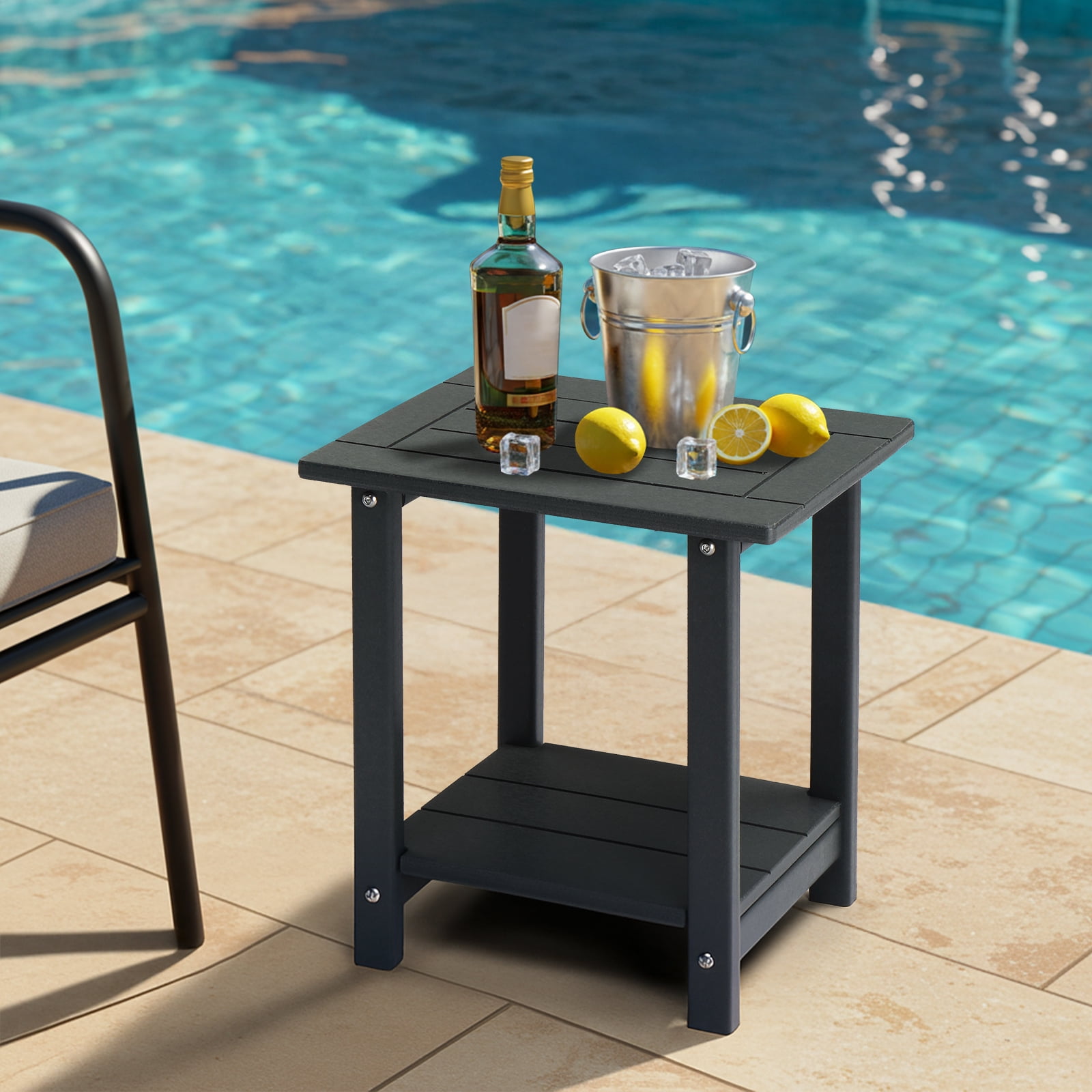 HUJHKIO 2-Tier Outdoor Side Table, Square Patio End Table with Lower ...