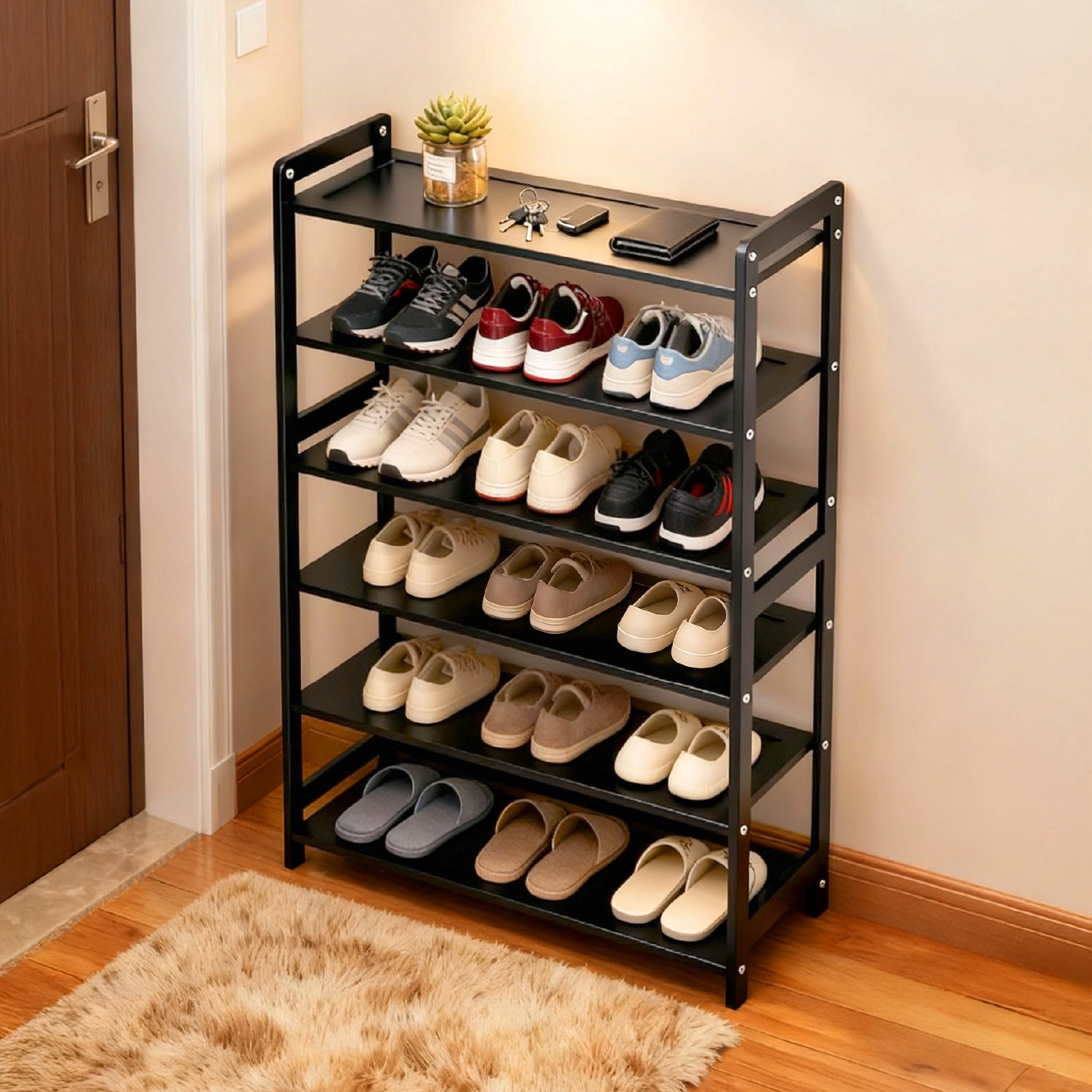 HUJHKIO 6-Tiers Shoe Rack for Front Door Entrance, Bamboo Shoe ...