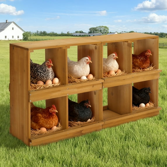 HUJHKIO Chicken Nesting Box, 8 Compartment Wooden Nesting Boxes for ...