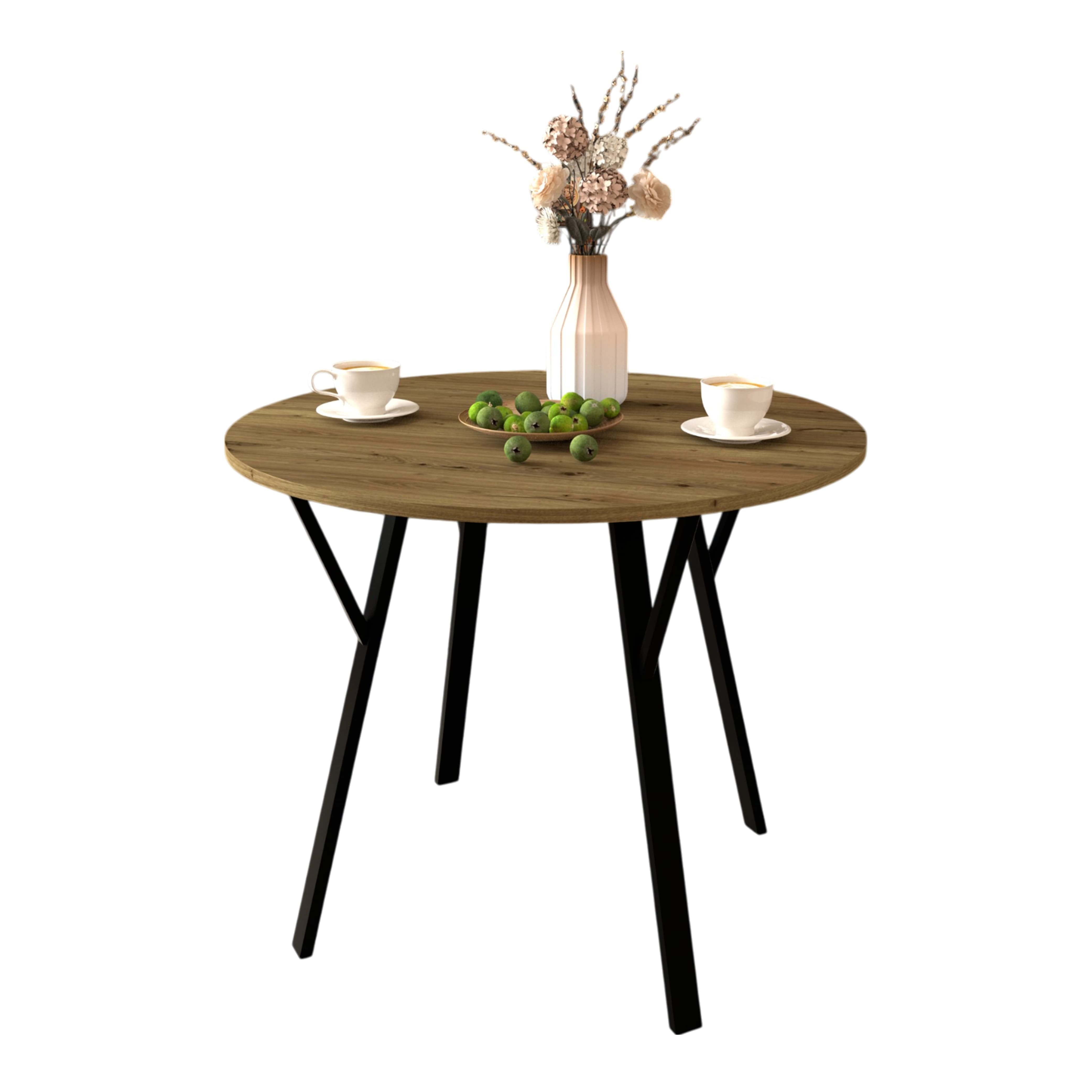 HUJHKIO Round Dining Table for Kitchen & Small Spaces, Modern Brown ...