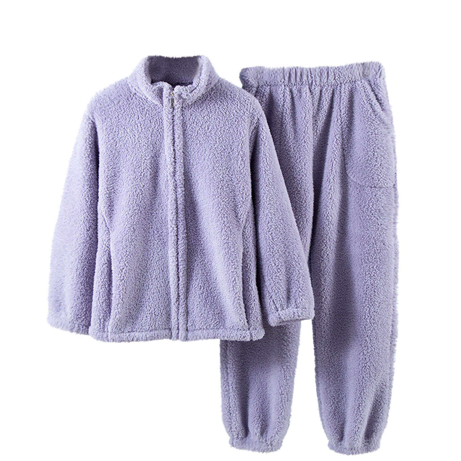 HUJlwoi 2 Piece Pj Set for Women Fleece Zip Up Long Sleeve Coats with ...