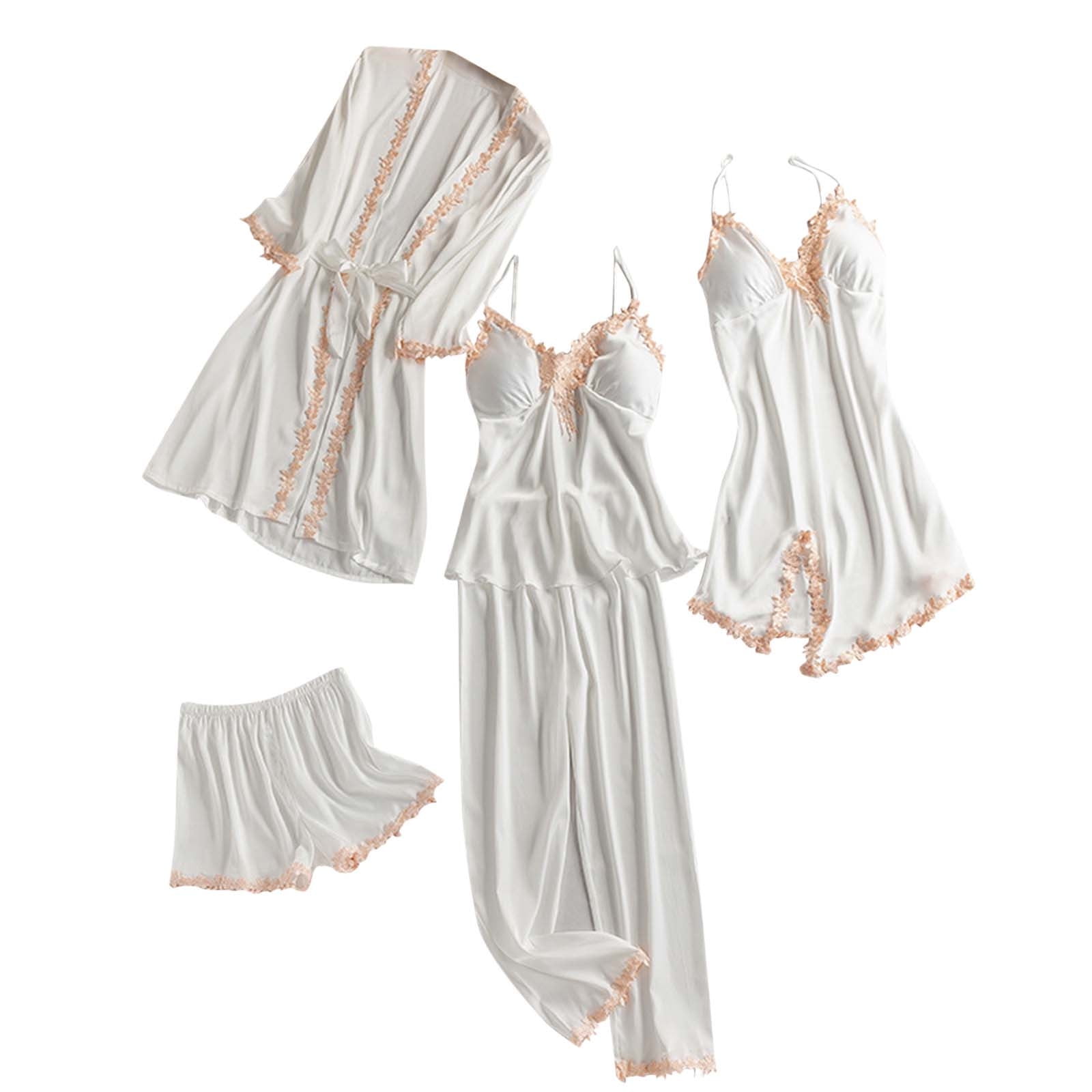 HUJlwoi 5 Piece Pajama Sets Women Chest Pad Lace Trim Pj Sets Nightgown ...