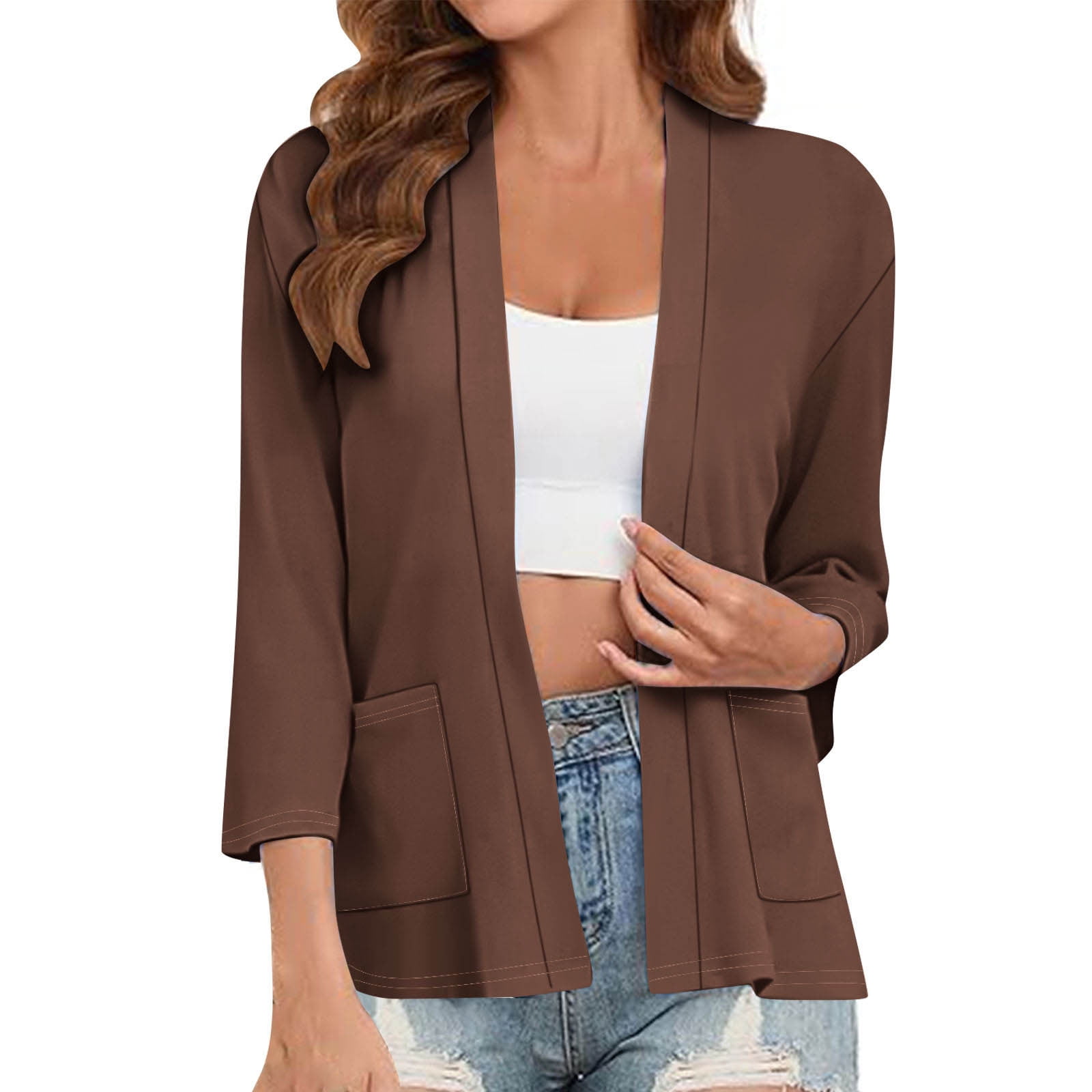 HUJlwoi Cardigans for Women Open Front Solid Color High Low Outerwear ...