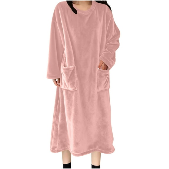 HUJlwoi Flannel Nightgowns for Women Long Sleeve Fleece Robes Winter ...