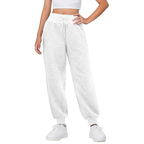 HUJlwoi Fleece Pants Women Fuzzy Warm Sherpa Drawstring Elastic Waist ...