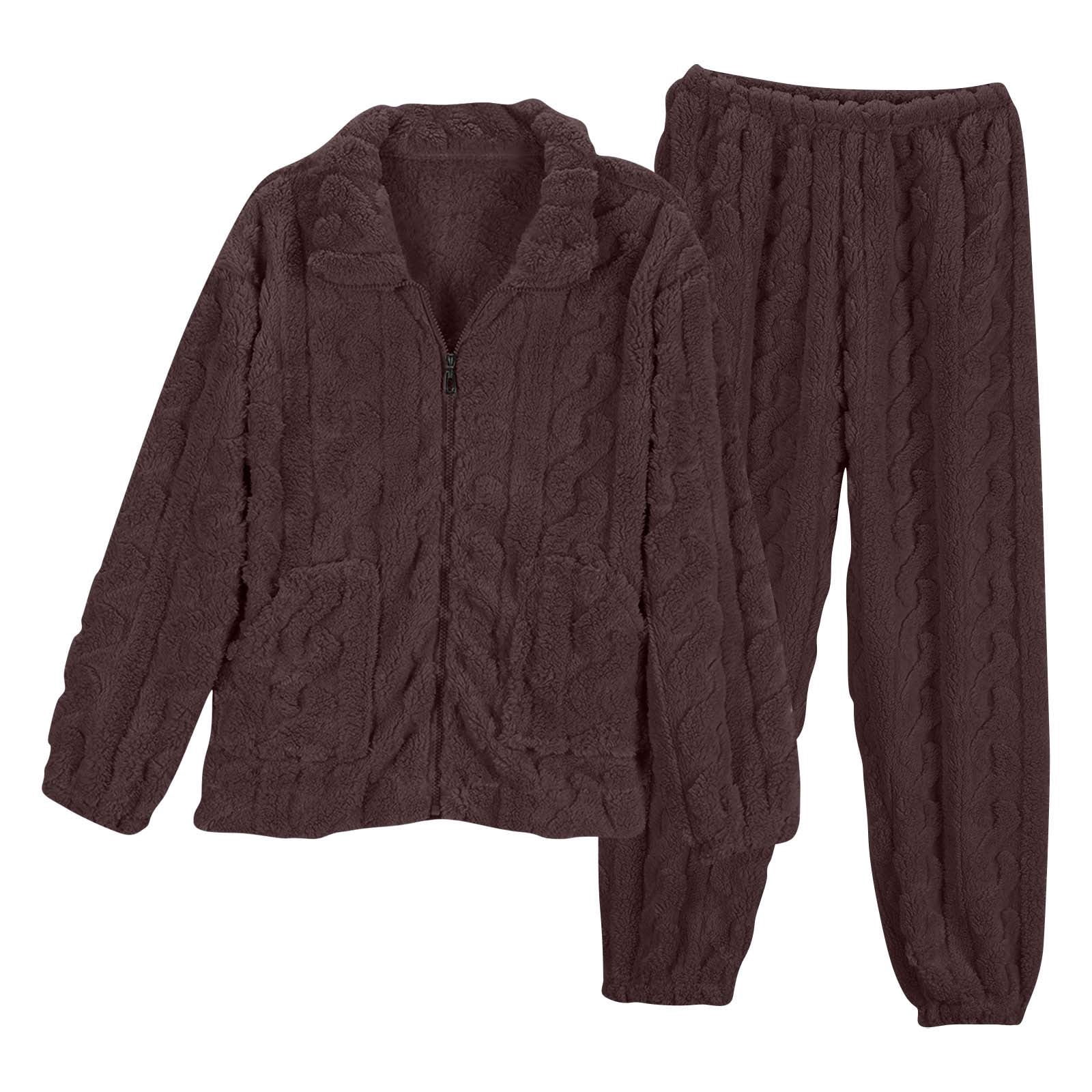 HUJlwoi Fleece Pj Sets for Woman Shaggy Thermal Top and Bottom Pajama ...