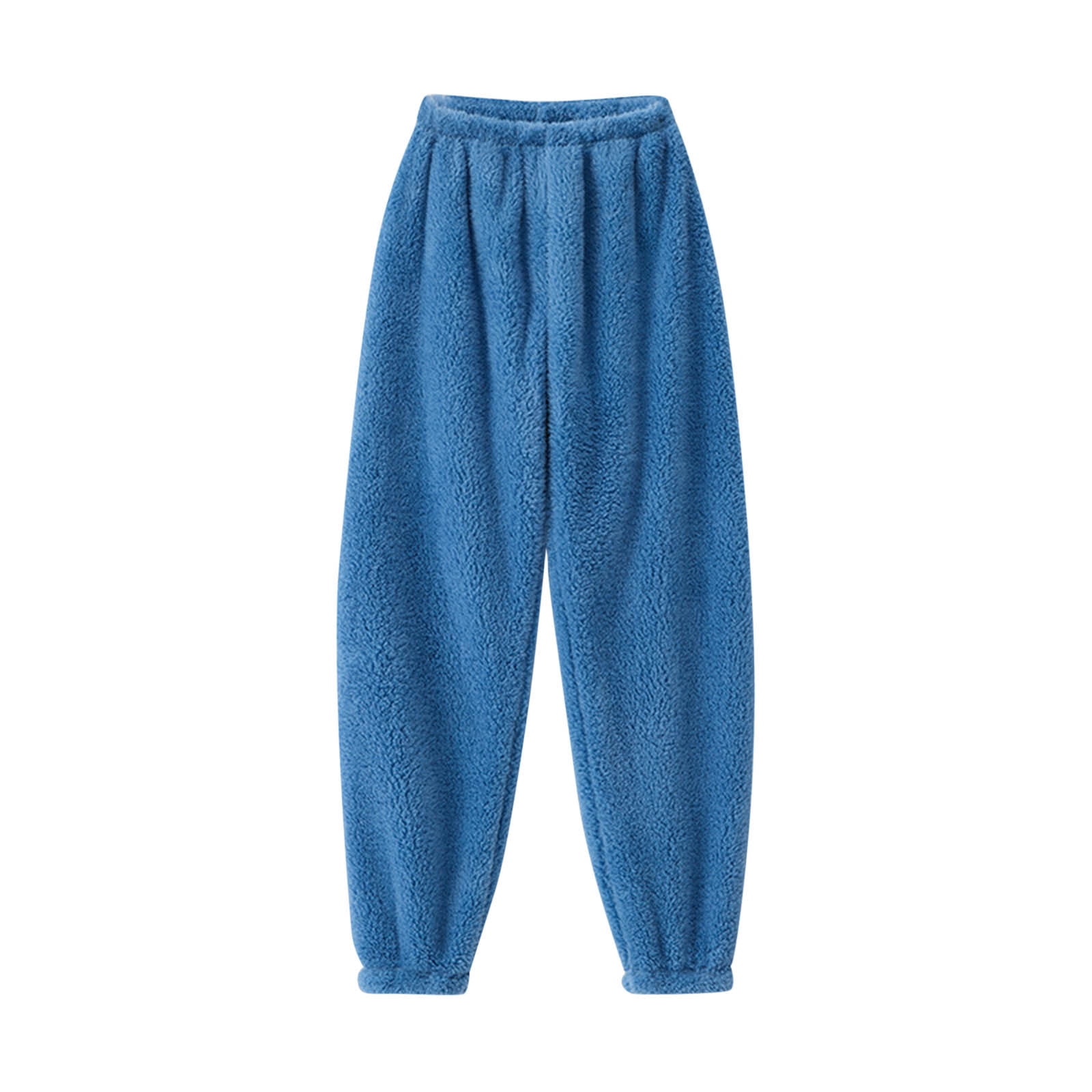 HUJlwoi Fuzzy Fleece Pajama Pants Plain Thermal Elastic Waist Cinch ...