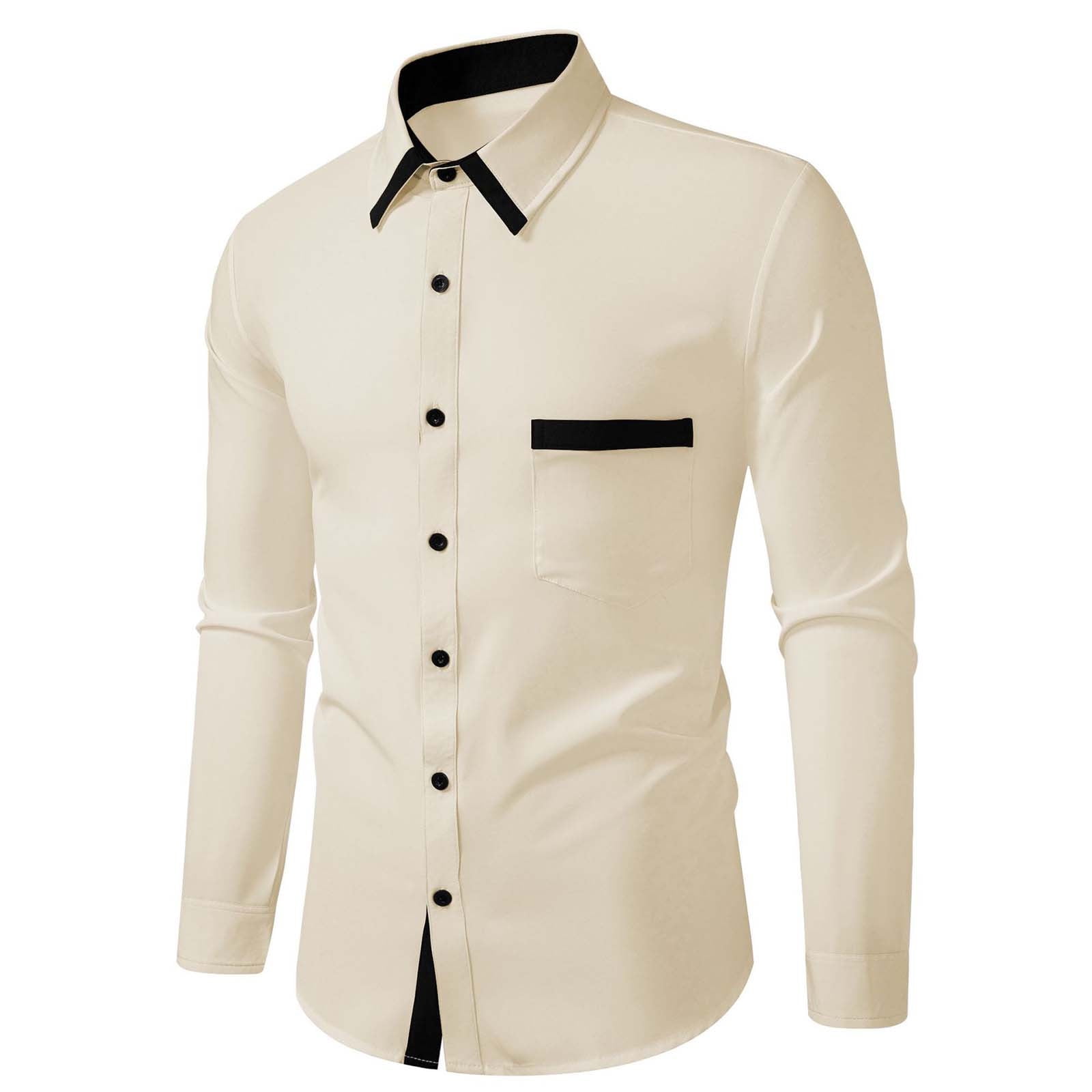 HUJlwoi Mens Dress Shirts Long Sleeve Color Block Stretch Tops Button ...