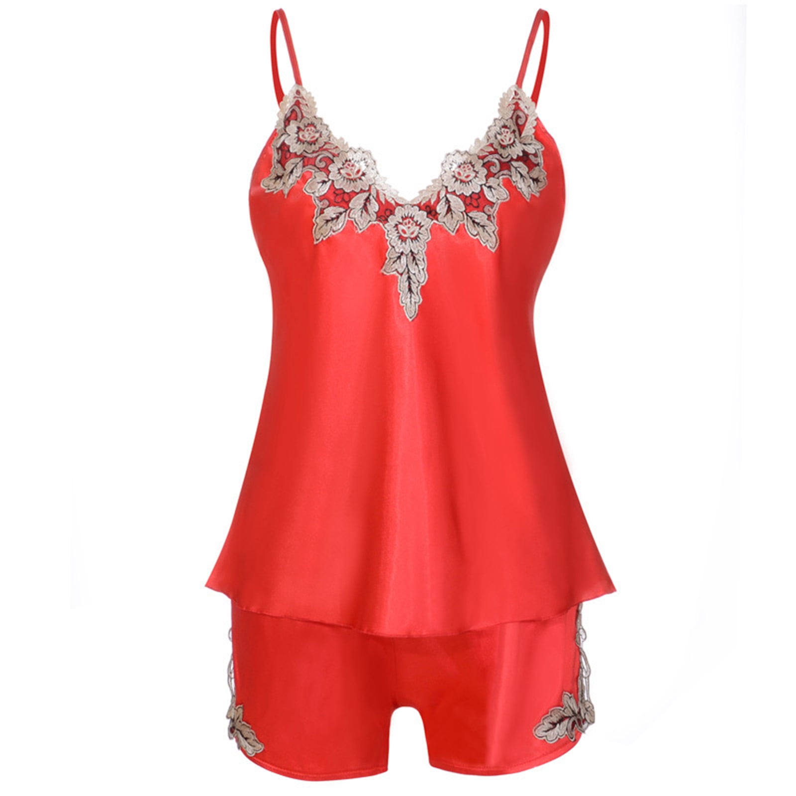 HUJlwoi Sleeveless Cami Pajama Sets for Women Silk Satin 2 Piece Pj ...