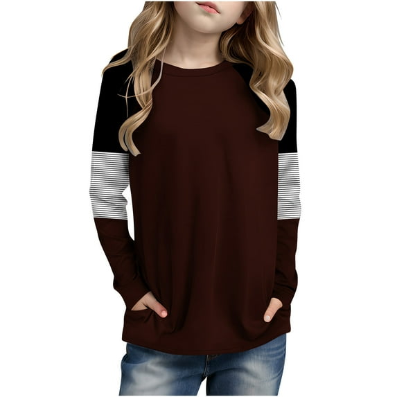 HUJlwoi Toddler Girl Boy Long Sleeve Shirt Color Block Crew Neck Casual ...
