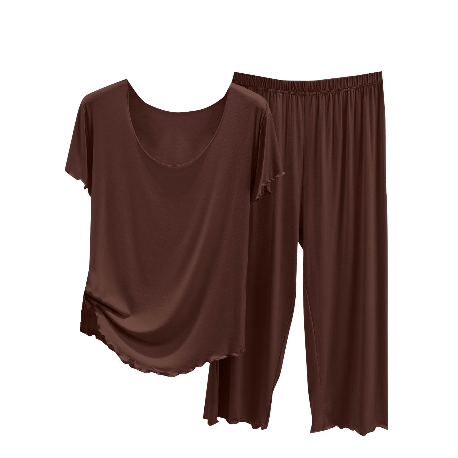 HUJlwoi Women Modal Lounge Sets Ruffle 2 Piece Pj Sets Plain Shirts ...