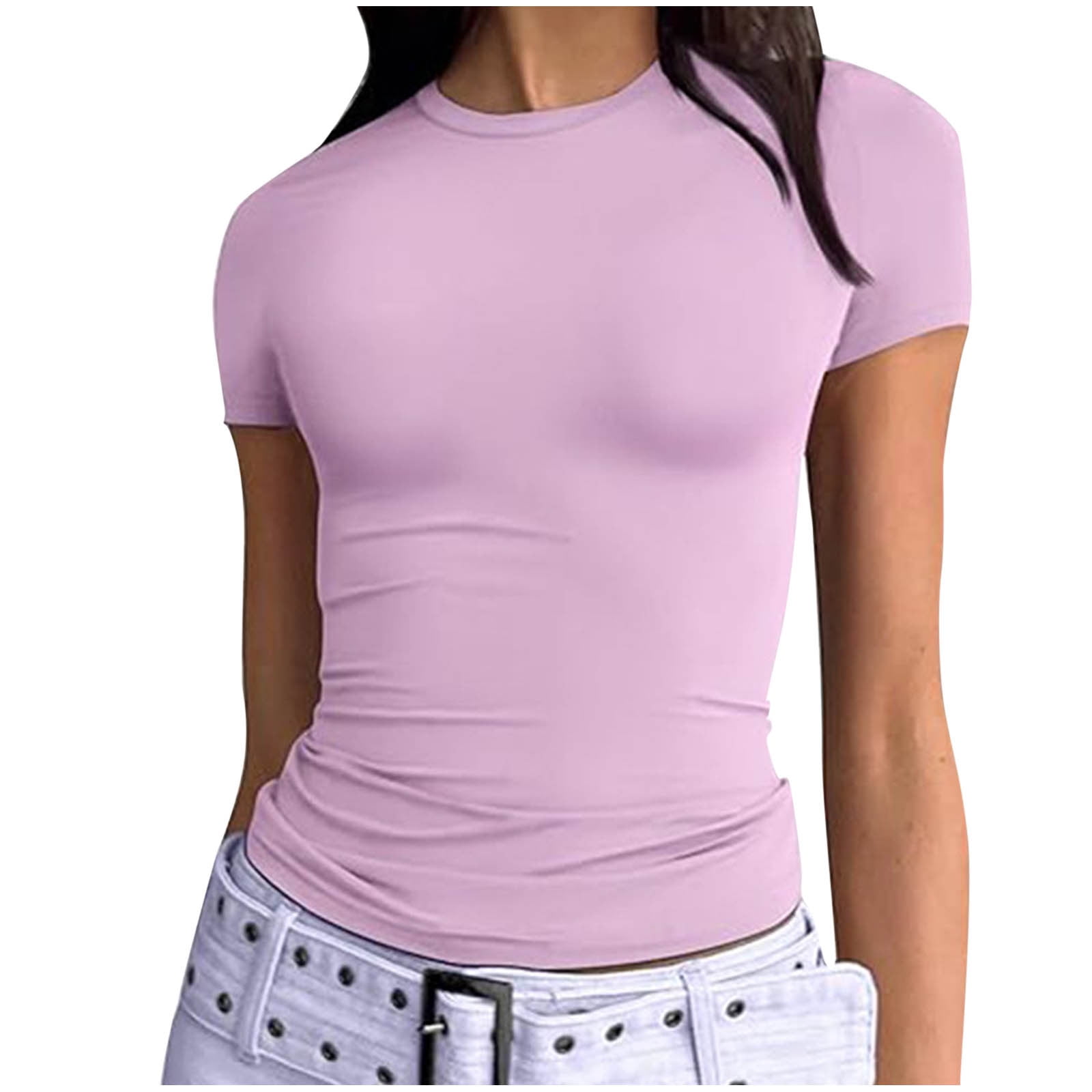 HUJlwoi Workout Tops for Women Boat Neck Short Sleeve Tunic Slim Fit ...