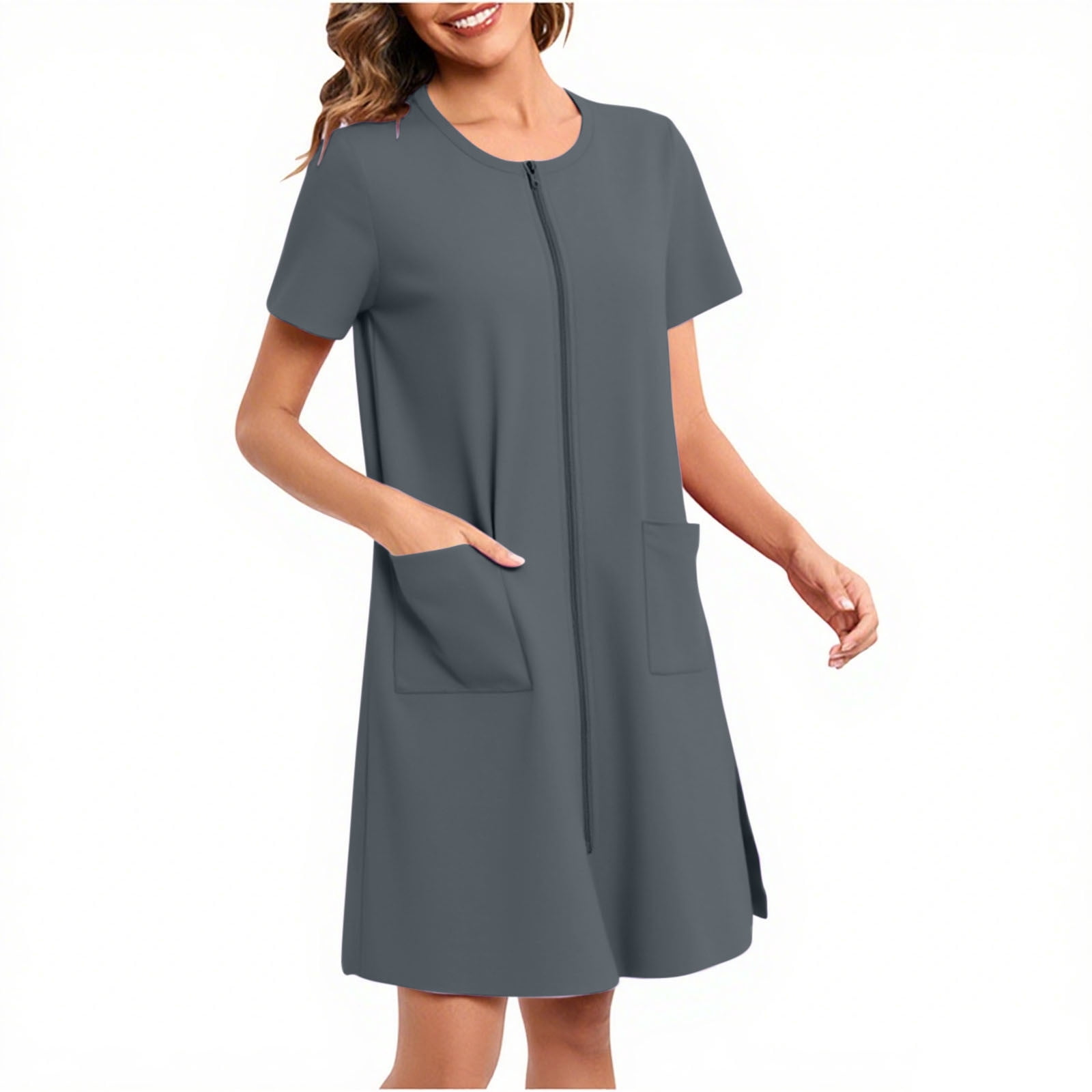 HUJlwoi Zipper Robes for Women Short Bathrobe Lightweight Short Sleeve ...