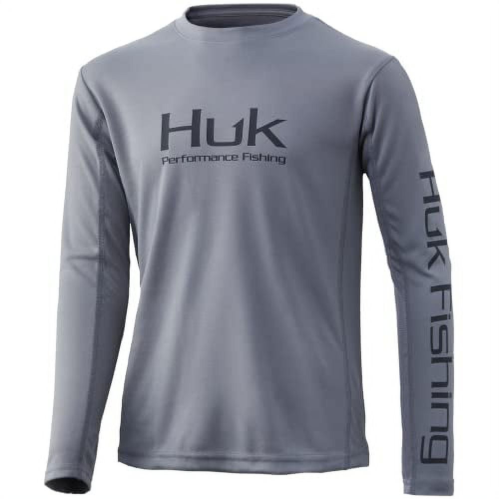 HUK Kids' Standard Icon X Long-Sleeve Shirt with Sun Protection, Grey ...