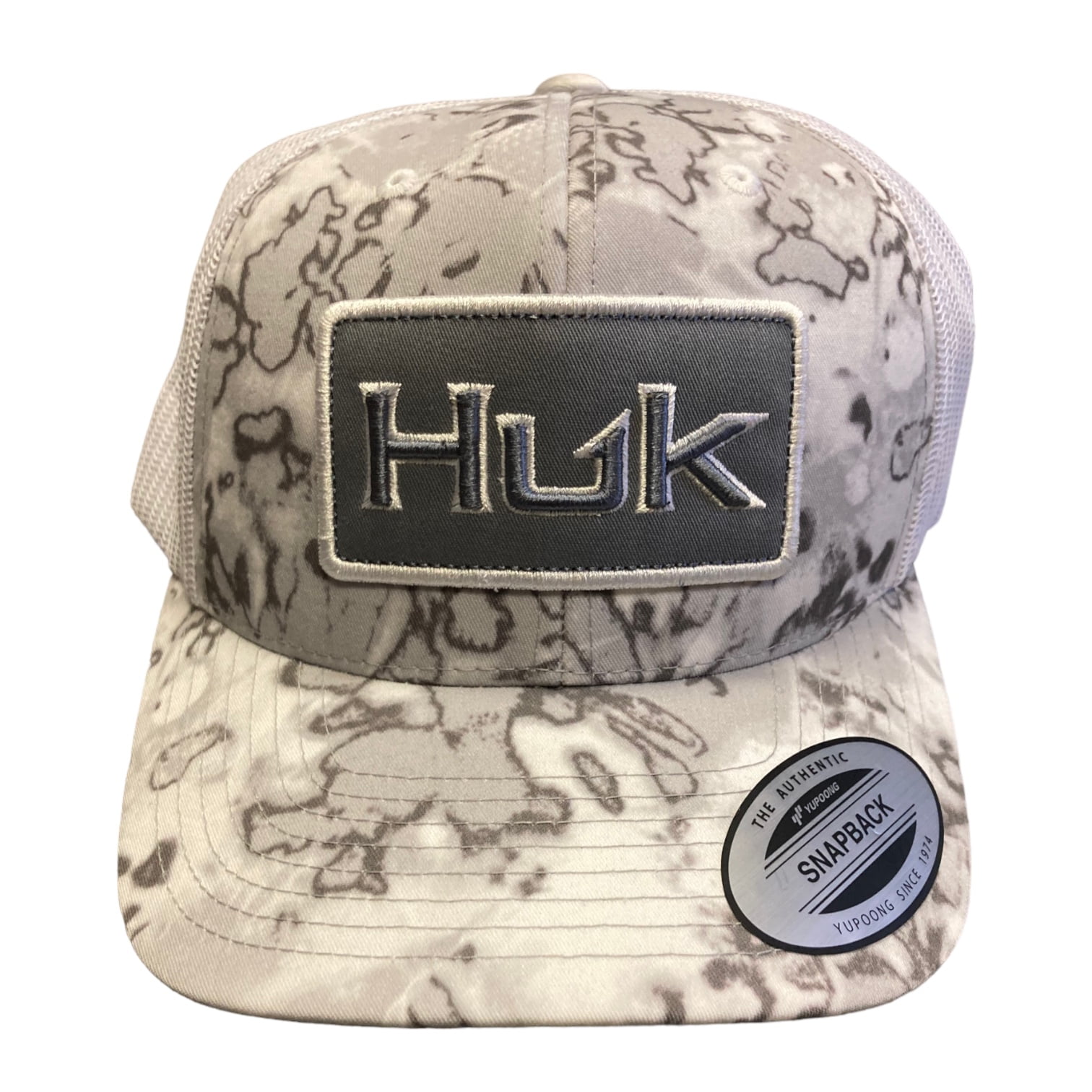HUK Men's Authentic Snapback Fin Flats Camo Trucker Hat (Harbor Mist ...