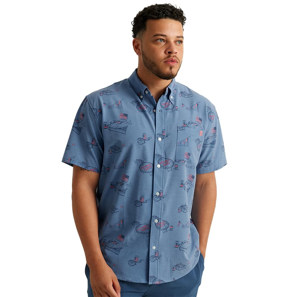 HUK Standard Kona Pattern Short Sleeve Fishing Button Down Shirt for ...