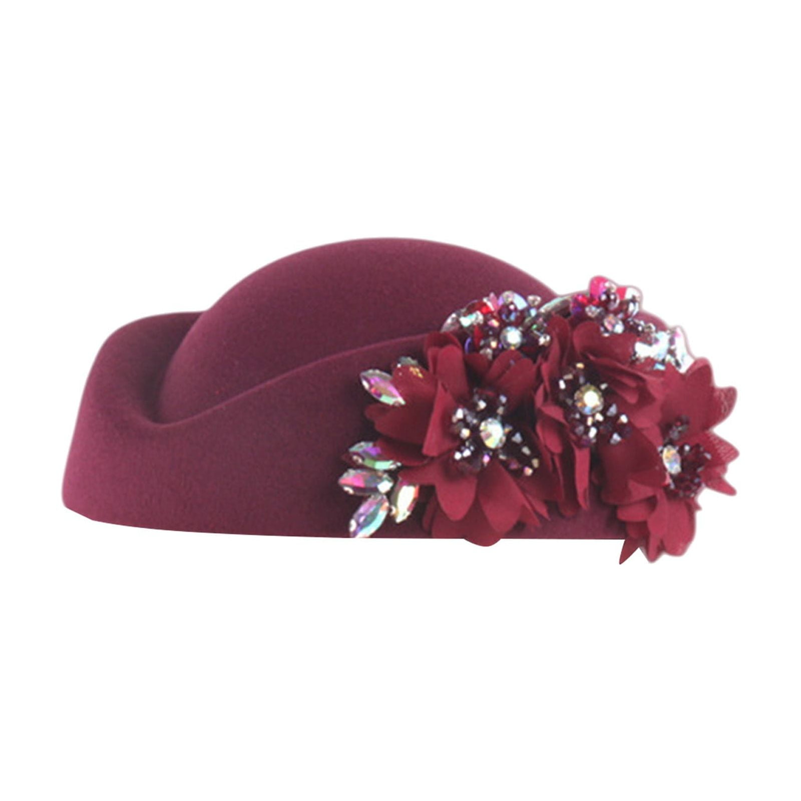 HUKOEMPN Flat Top Hat Women Church Hats Flower Applique Pillbox ...