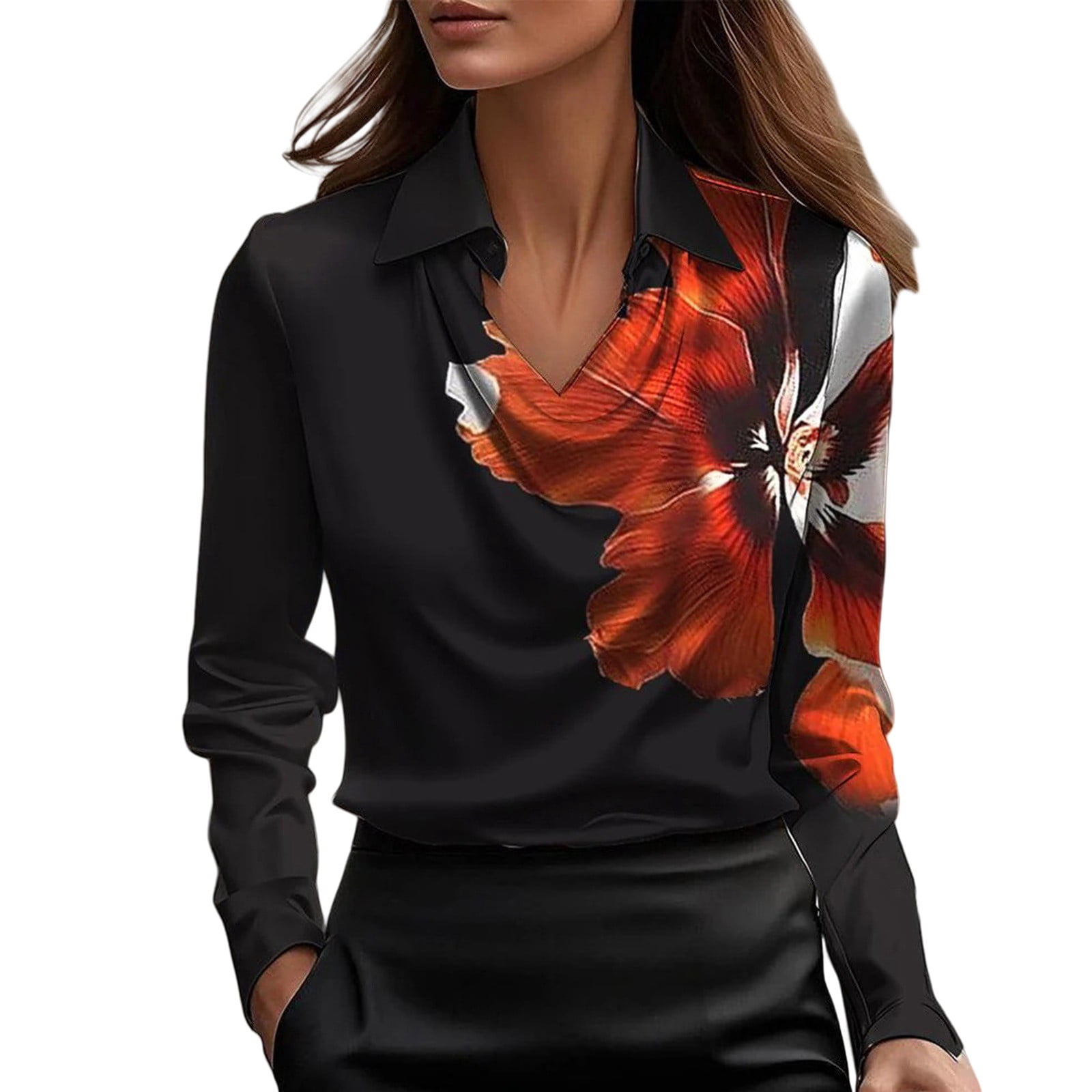 HUKOEMPN Women's Clothing Elegant Cowl Neck Satin Blouse Long Sleeve ...