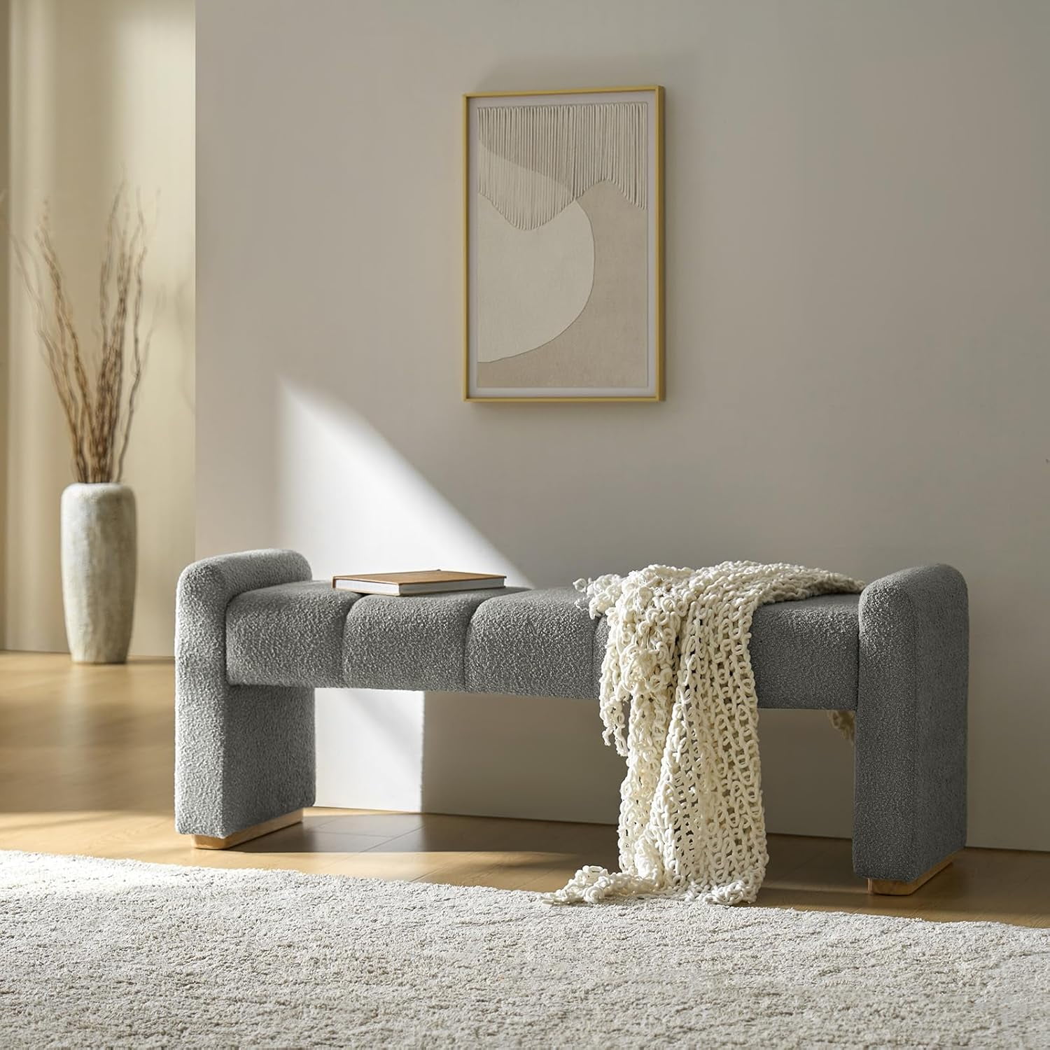 HULALA HOME 55" End of Bed Bench, Modern Fabric Upholstered Entryway ...