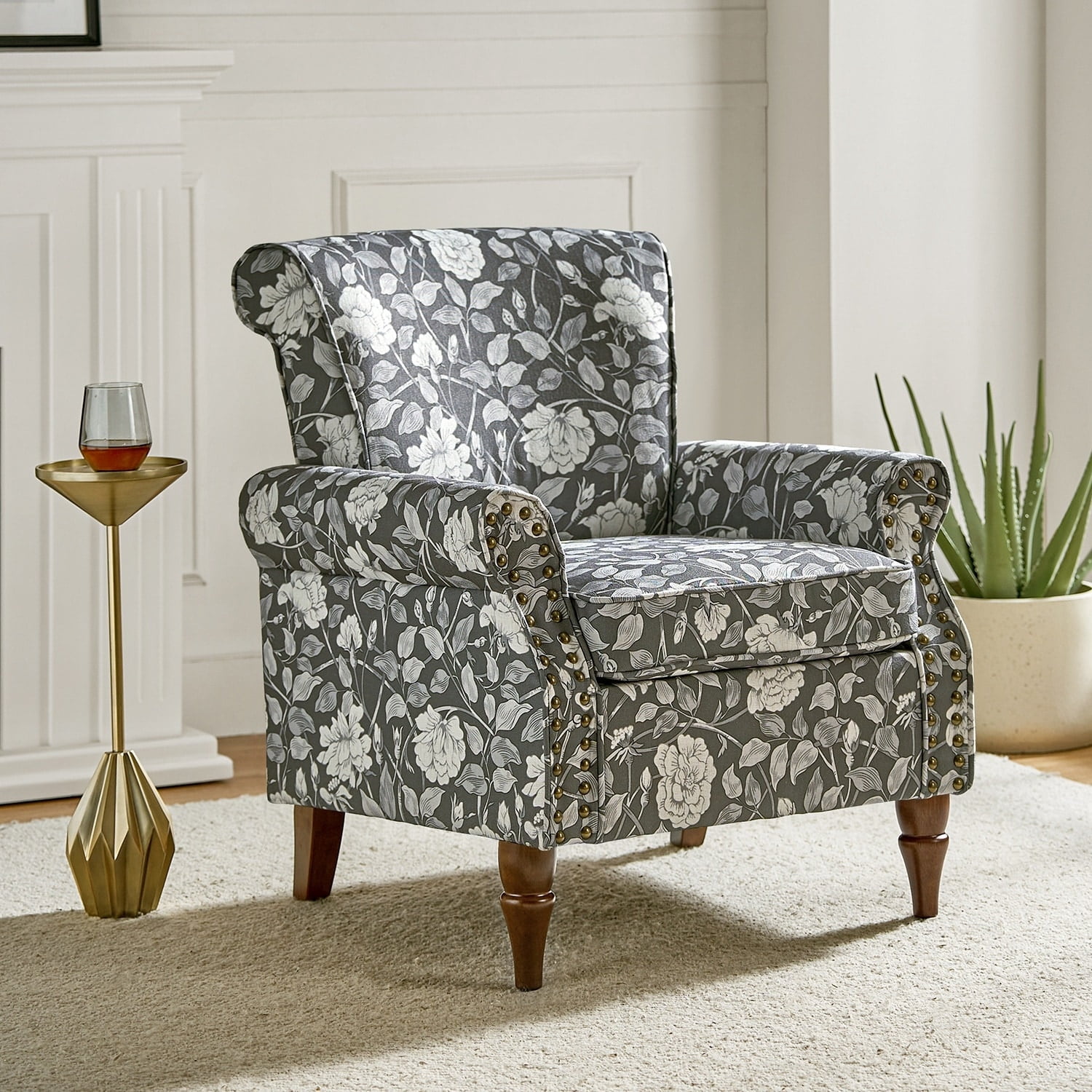HULALA HOME Avelina Nailhead Trim Comfy Accent Armchair with Rolled ...