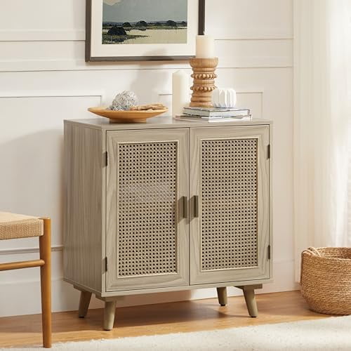 HULALA HOME Boho Buffet Cabinet with 2 Rattan Doors & Solid Wood Legs ...